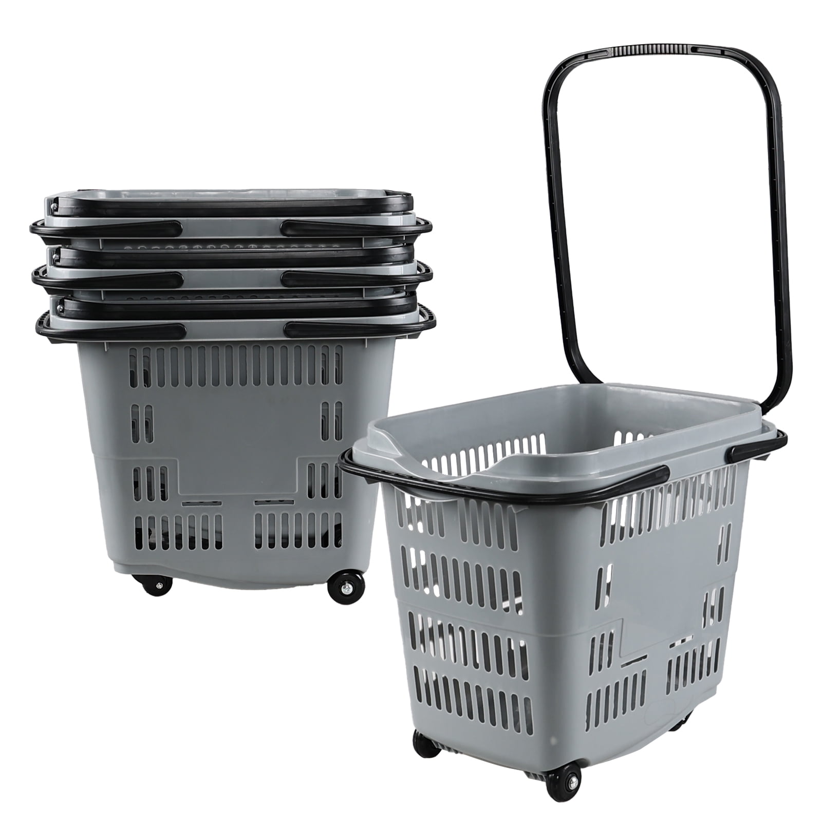 Uumitty 4 Pack Shopping Basket Cart with Wheels, Plastic Rolling ...