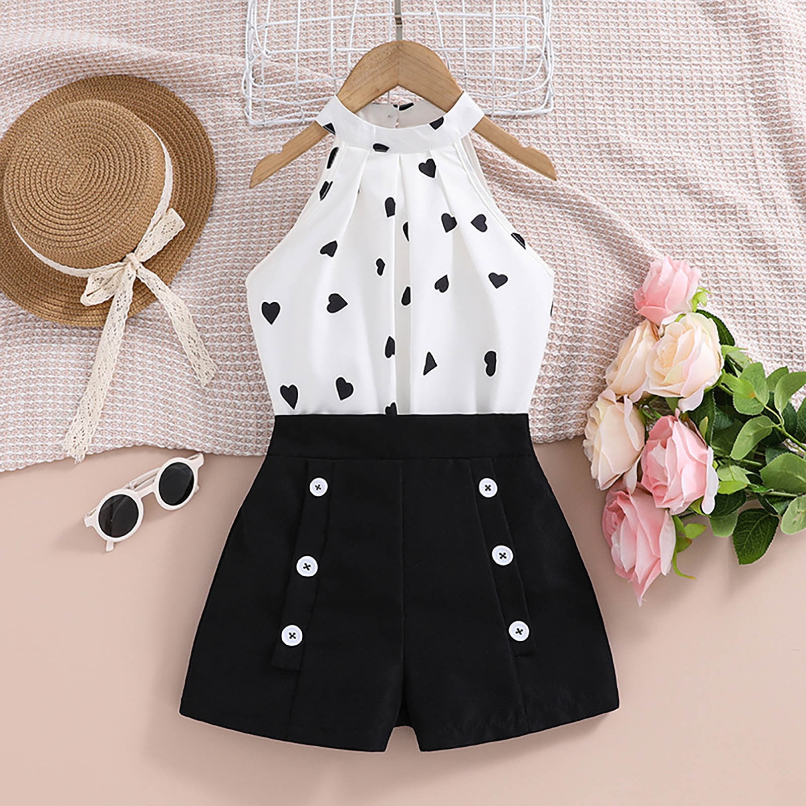 ZHUASHUM Baby Girl Outfits 7-8 Years Summer Child Sleeveless Floral ...