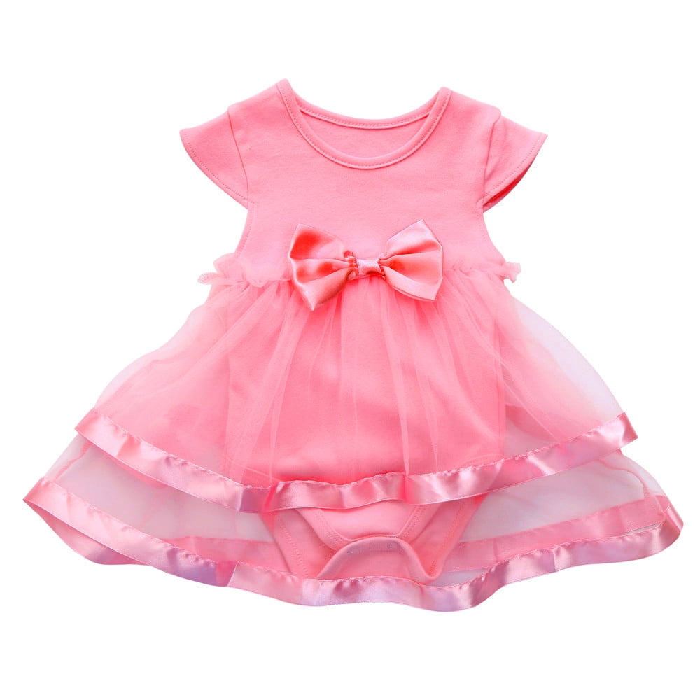 ZHUASHUM Baby Girls Birthday Tutu Bow Clothes Party Jumpsuit Princess ...