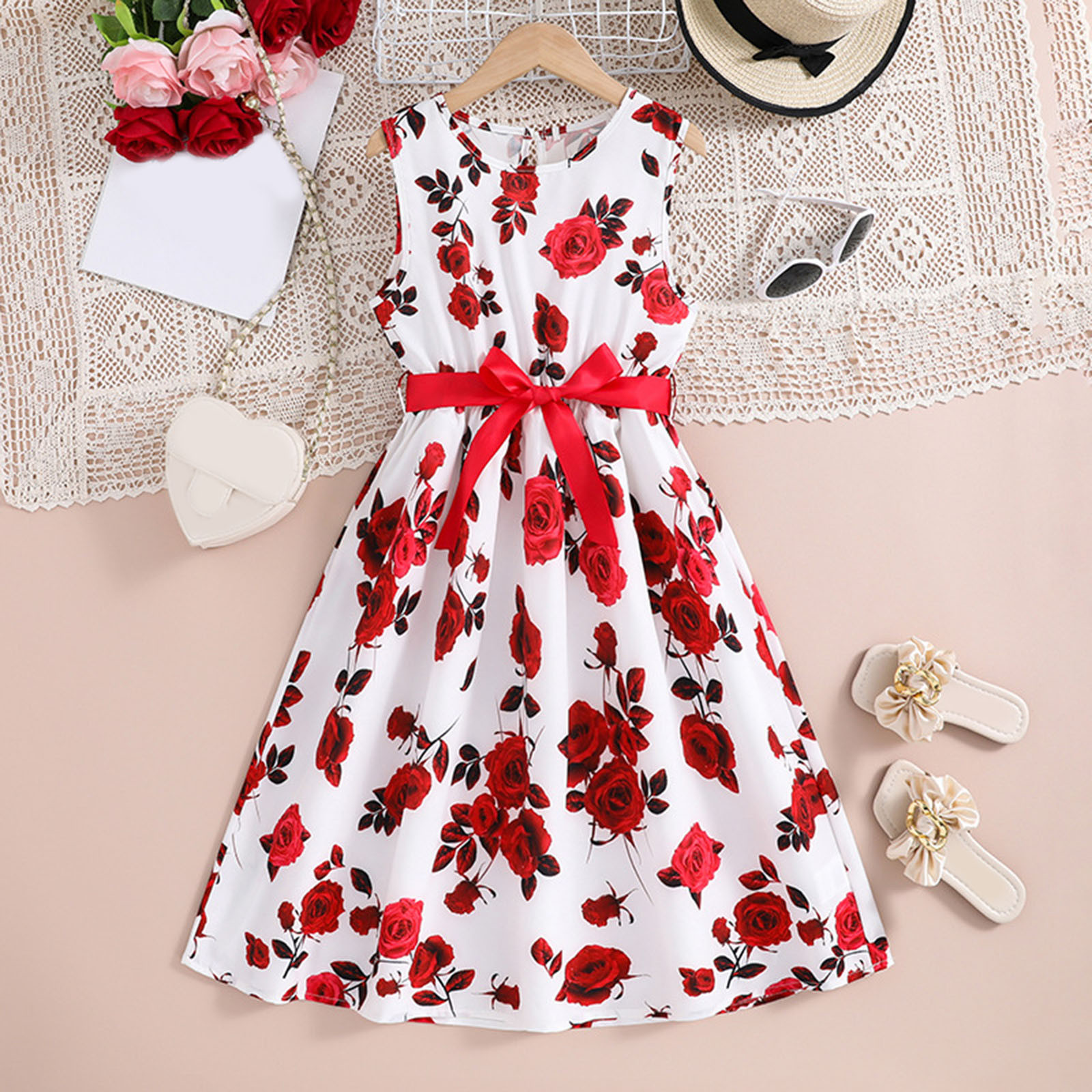 Uuszgmr Dress For Girls 2024 Children Summer Round Neck Sleeveless ...