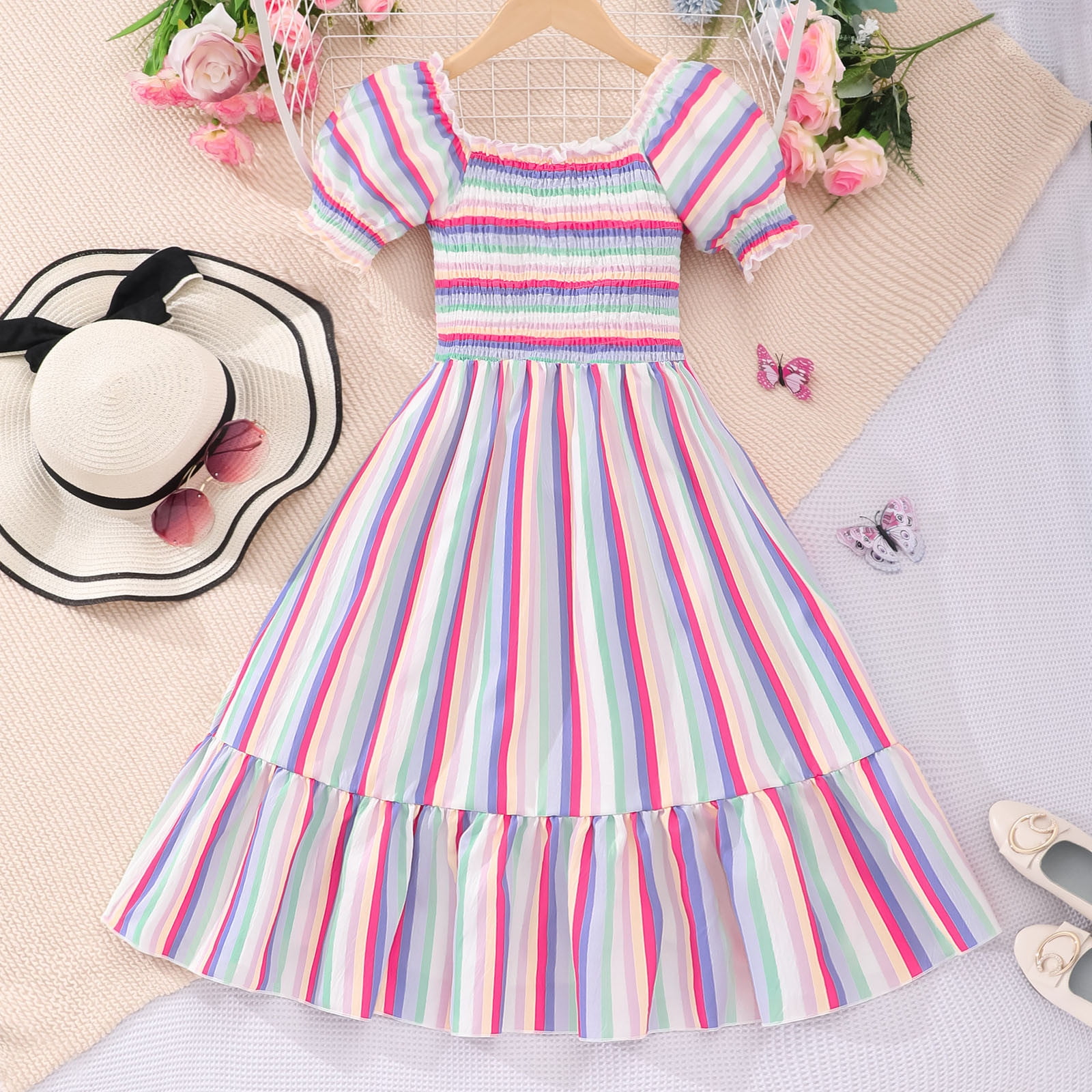 ZHUASHUM Dress For Girls 2024 Toddler Spring And Summer Short Sleeve ...