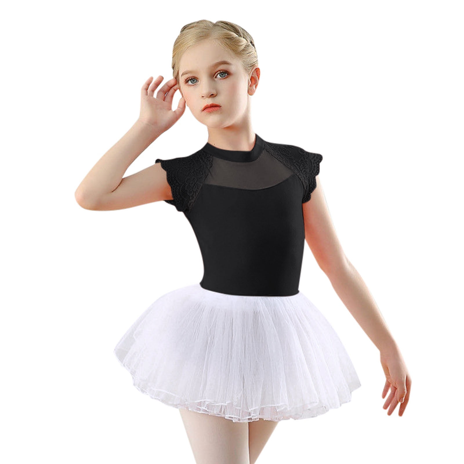 ZHUASHUM Gril Outfits Kid Ballet Dance Dress Lace Short Sleeve Leotards ...