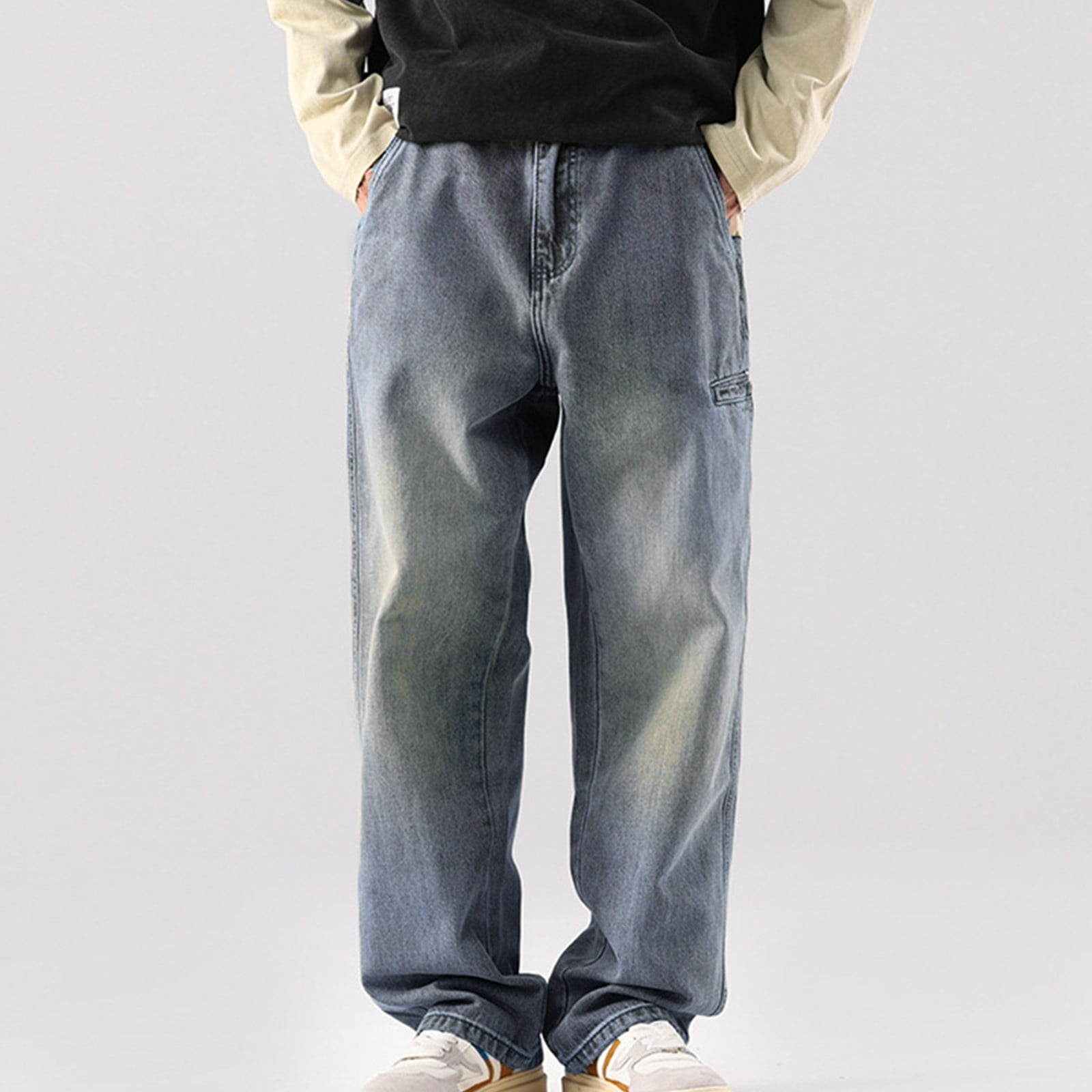 Uuszgmr Jeans For Men High Street Distressed Washed Yellow Mud Dyed ...