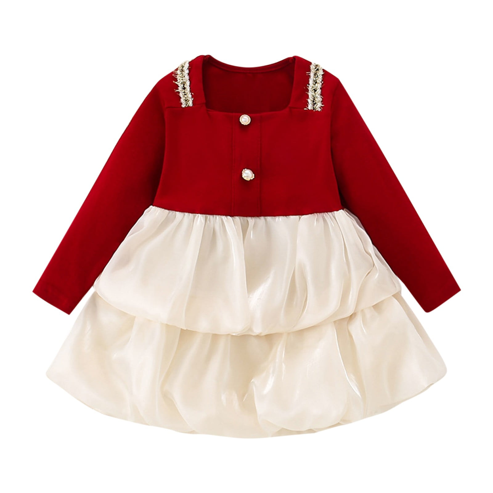 Uuszgmr Kid Dresses For Girls Toddler Girls Long Sleeve Tulle Ruffles ...