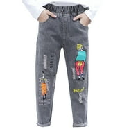 KIDSCOOL SPACE Little Girl Embroidered Jeans,Big Girls Elastic Waist ...