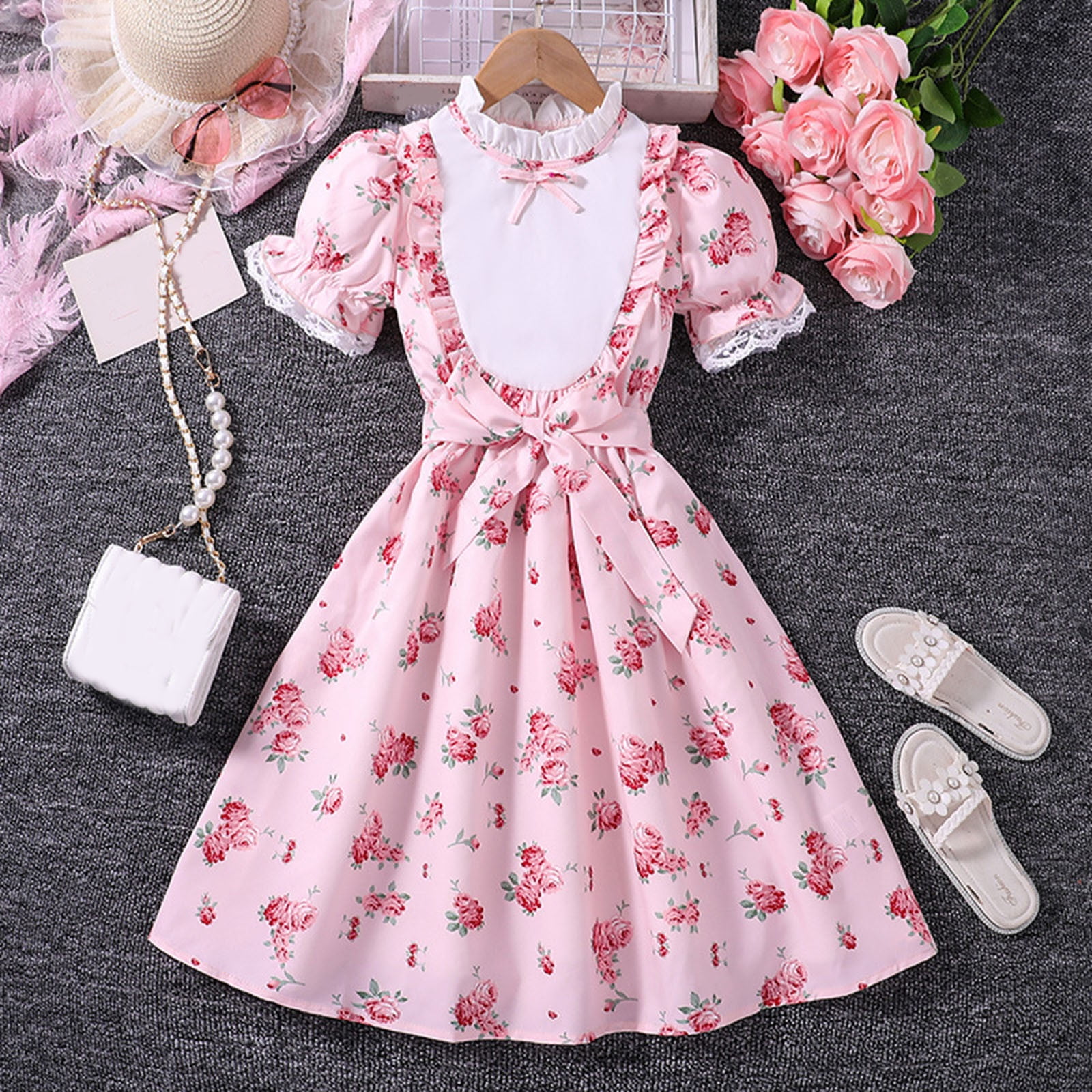 ZHUASHUM Kids Children Girls Summer Short Sleeve Princess Dress Flower ...