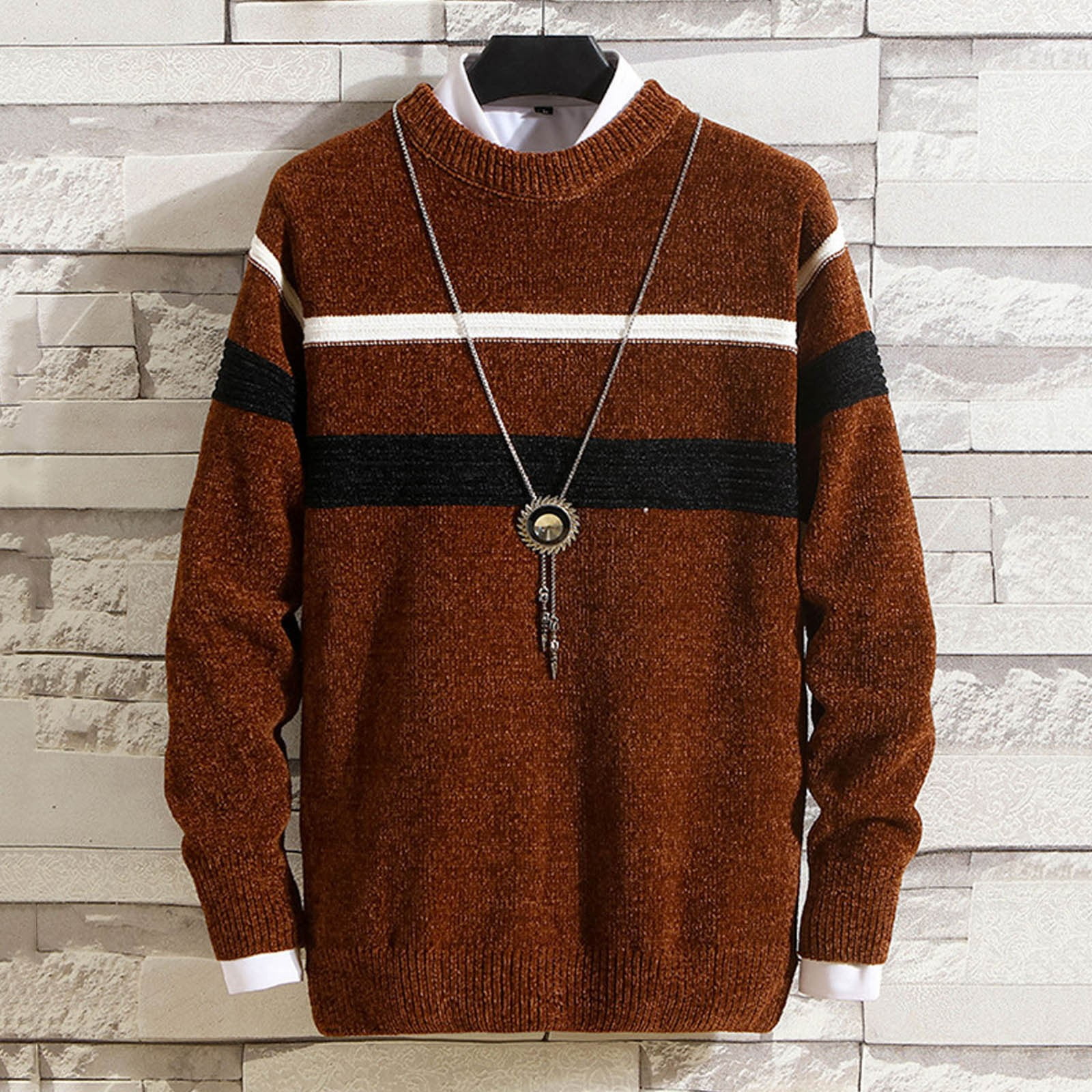 Uuszgmr Mens Coat Male Fashion Trends Color Pullover Round Neck Casual ...