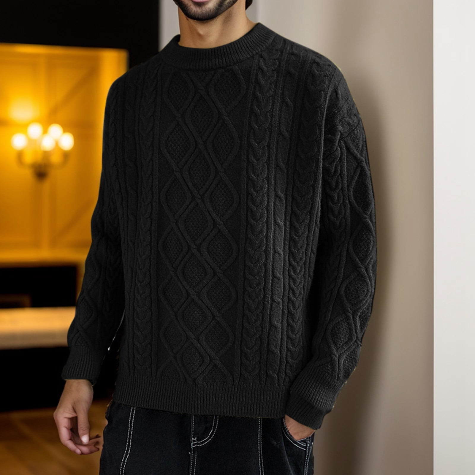 Uuszgmr Mens Coat Oversized Knit Sweater Solid Vintage Pullover Sweater ...