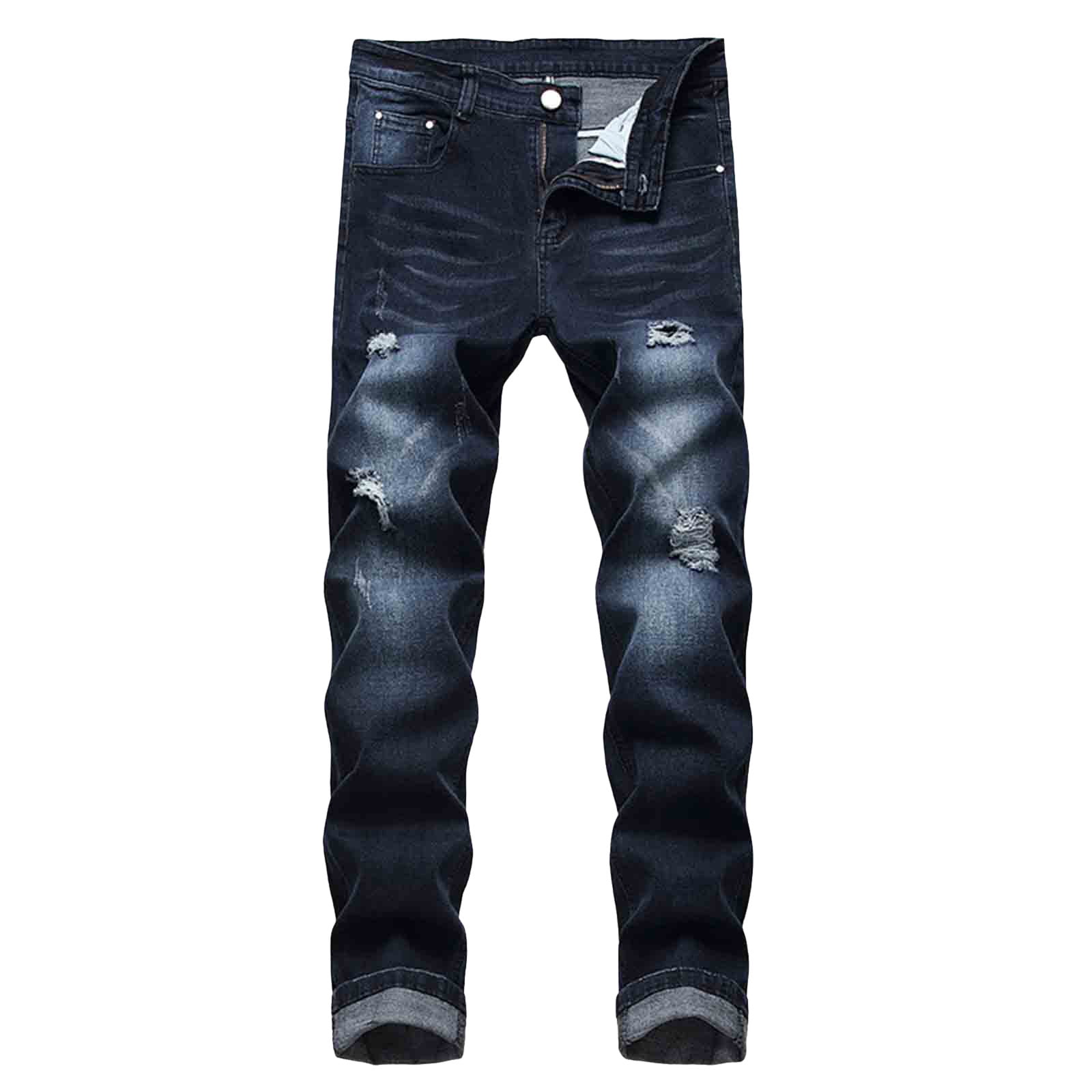 ZHUASHUM Mens Pants Solid Color Distressed Stretch Pants Oversized ...