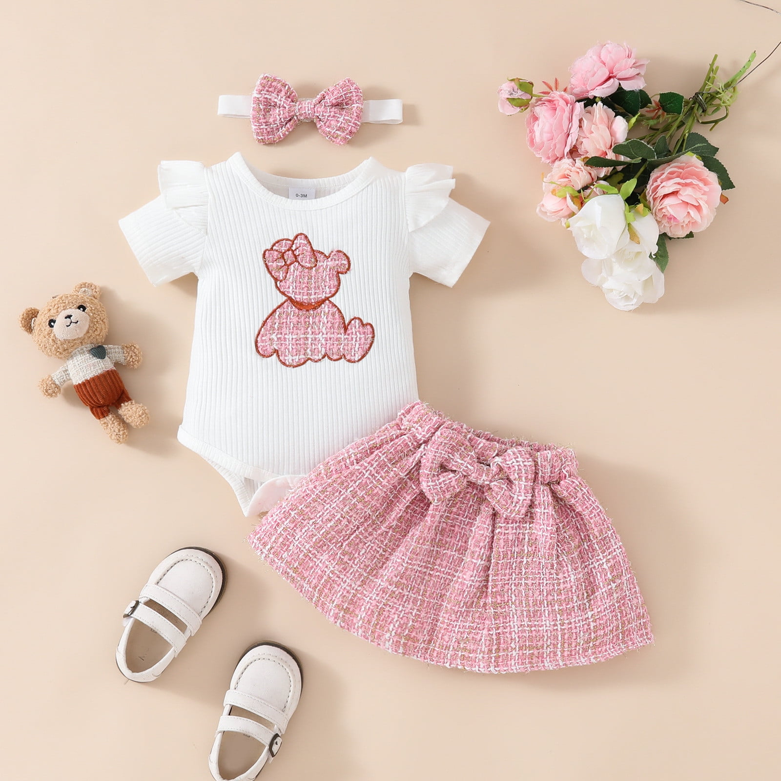 ZHUASHUM Spring Outfits For Girls 9-12 Months Short Sleeve Skirt Set ...