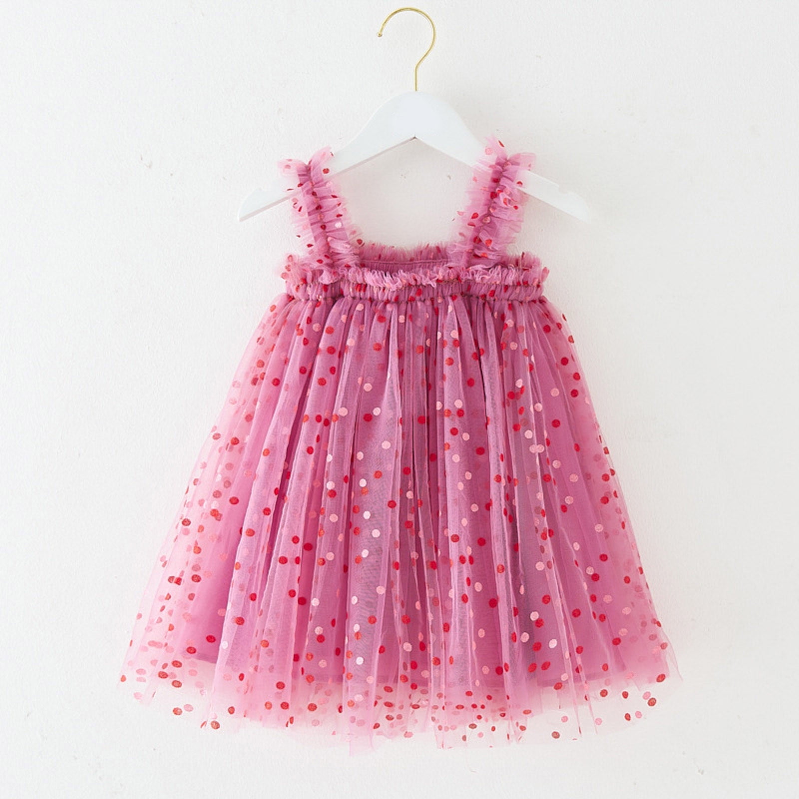 ZHUASHUM Toddler Girls Sleeveless Dot Tulle Holiday Party Wear Dress ...