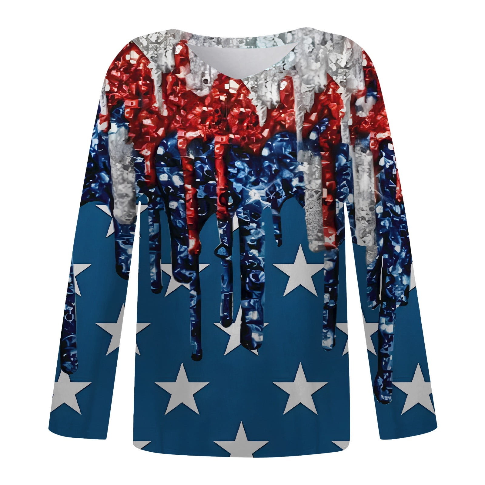 Uuszgmr Womens Tops V Neck Long Sleeve Tops Lightweight Patriotic Tees ...