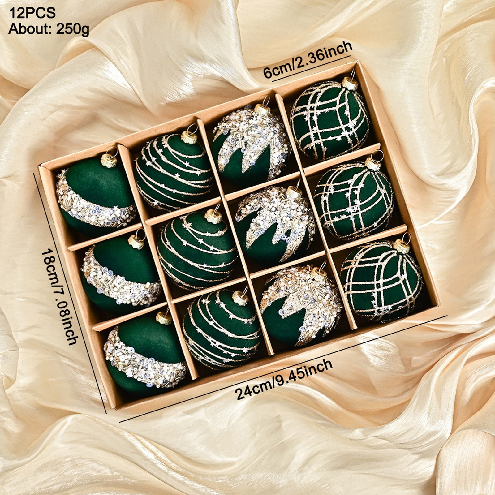 Uutvery 12PCS Dark Green Flocking Painted Christmas Balls Ornaments 6cm ...