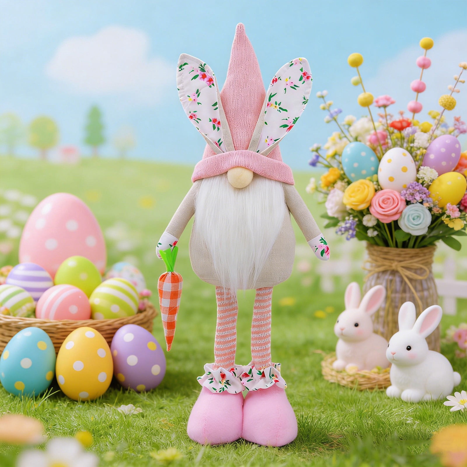 Uutvery Cute Bunny Gnome Lint Doll, 19.3x4.9x3.0in Easter Couple ...