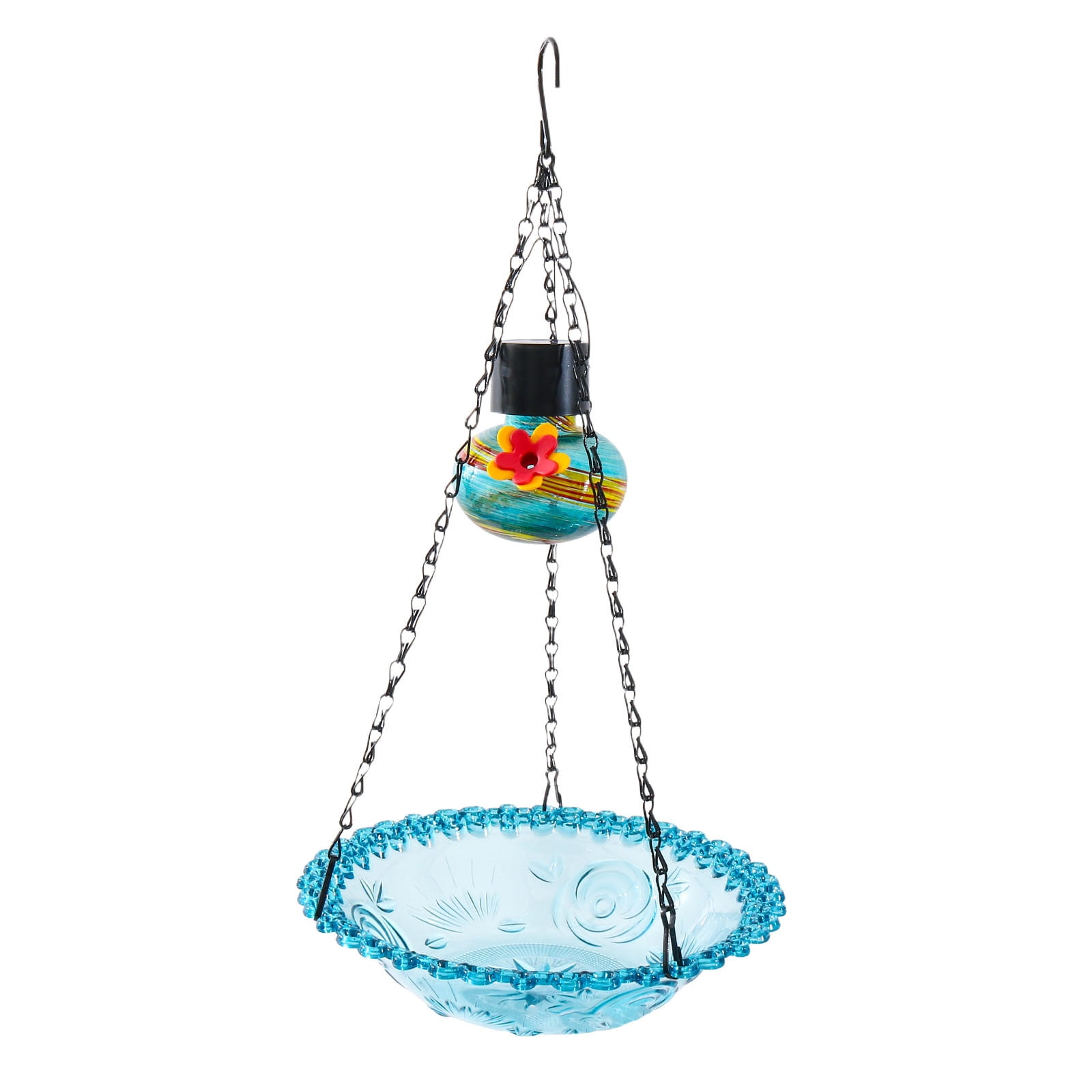 Uutvery Hanging Bird Baths for Outdoors 9inch Glass Feeder,Solar LED ...