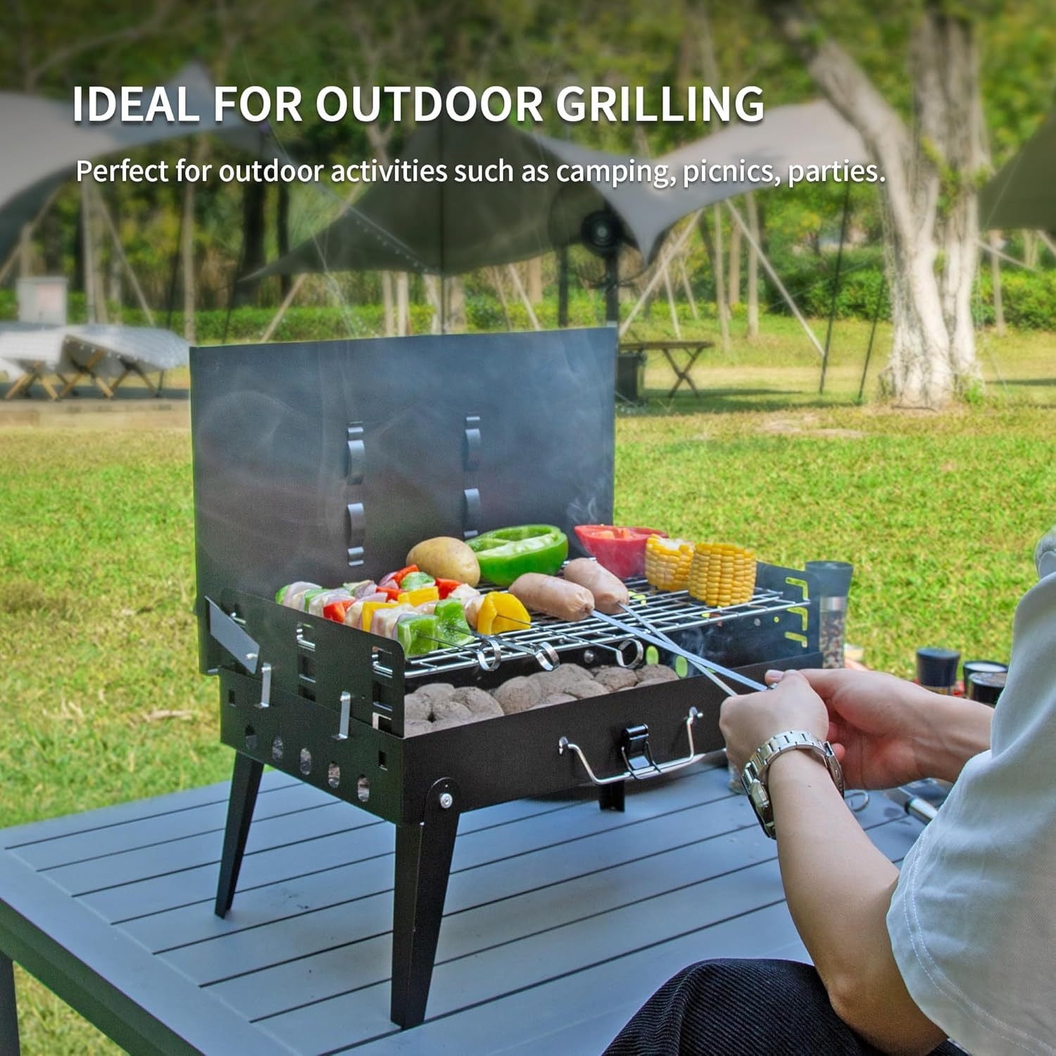 Uutvery Portable Foldable Charcoal Grill for Outdoor Camping Picnic ...