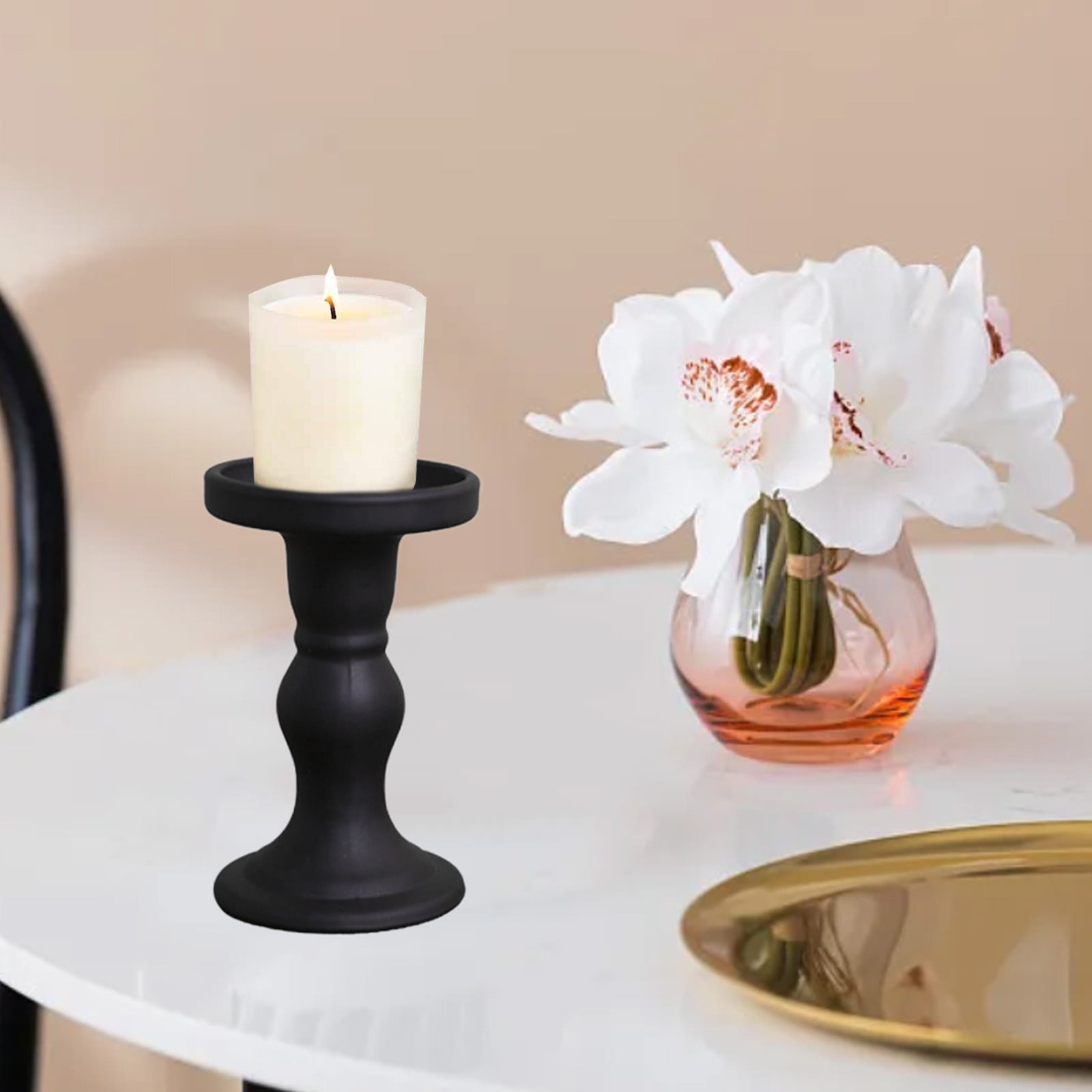 Uutvmp Black Glass Candle Holder for Pillar Candle Holder, Taper ...