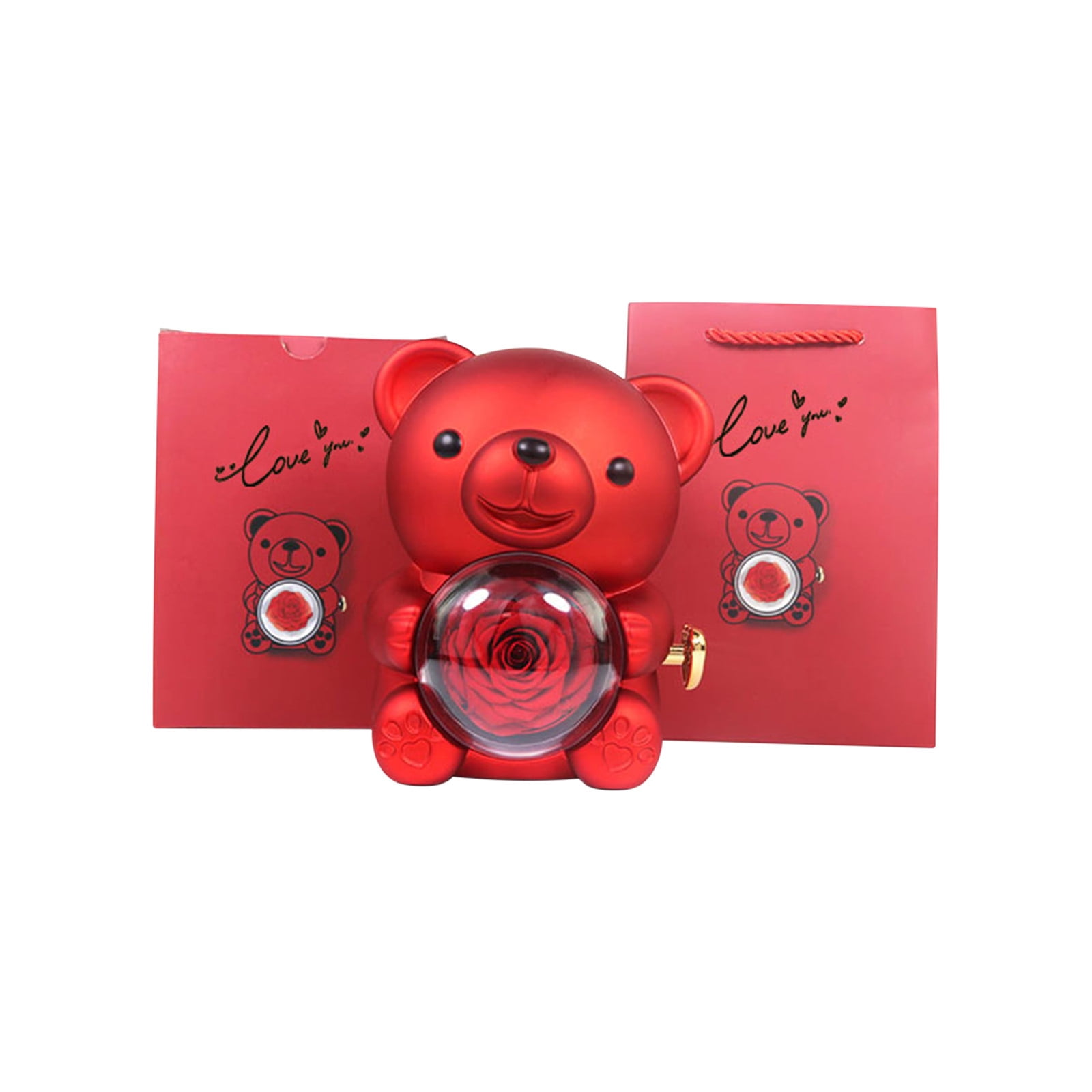 Uutvmp Cute Teddy Bear with Preserved Rose, A Real Rose Flower in Bear ...