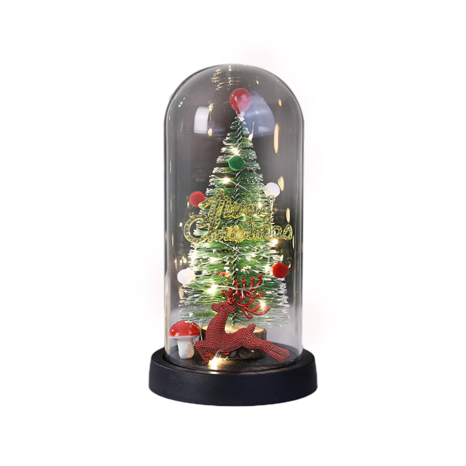 Uutvmp LED Christmas Tree in Glass Dome, Deer Tree in Glass Dome with ...