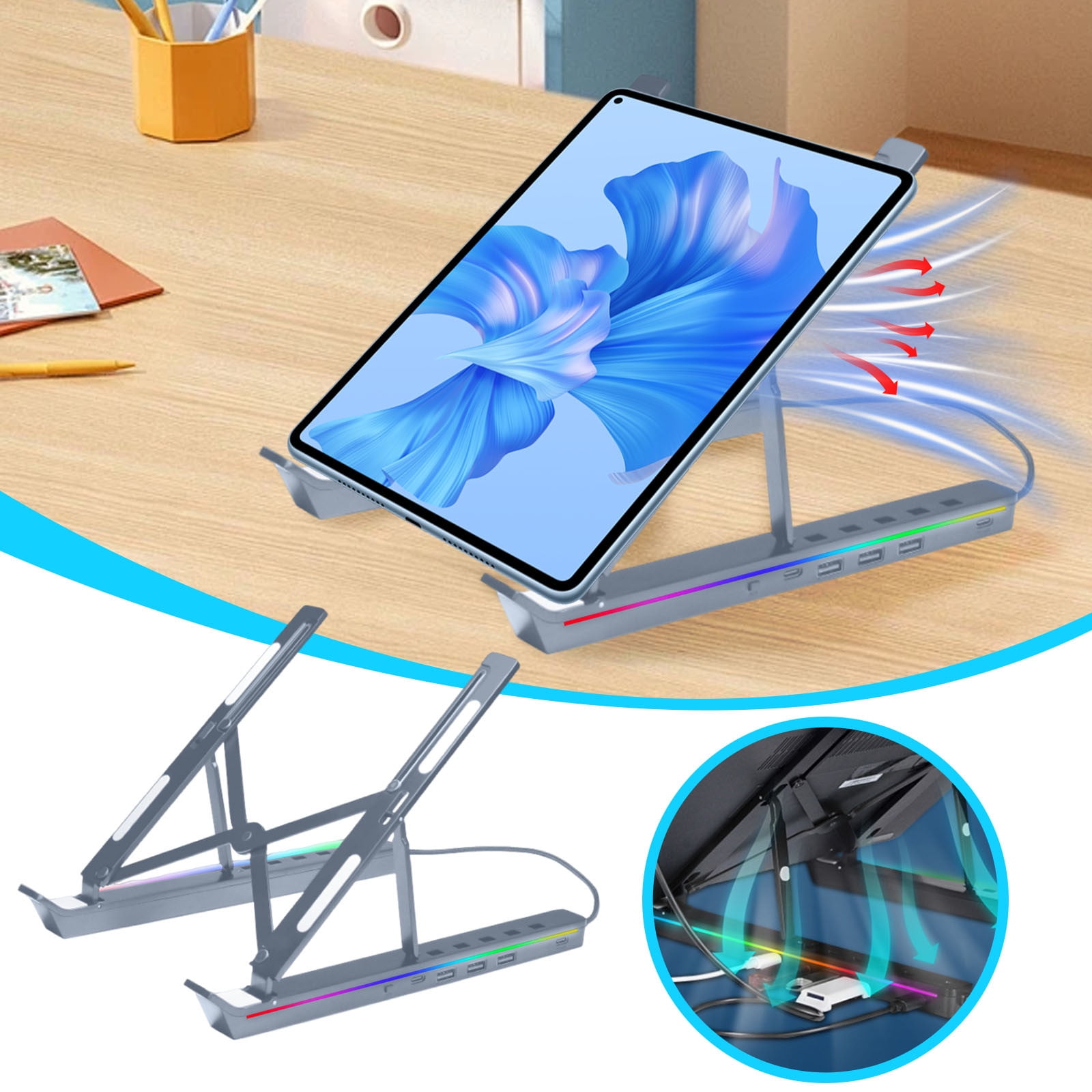 Uutvmp Laptop Stand with Docking Station for Desk, 4 in 1(1*USB-C,3*USB ...