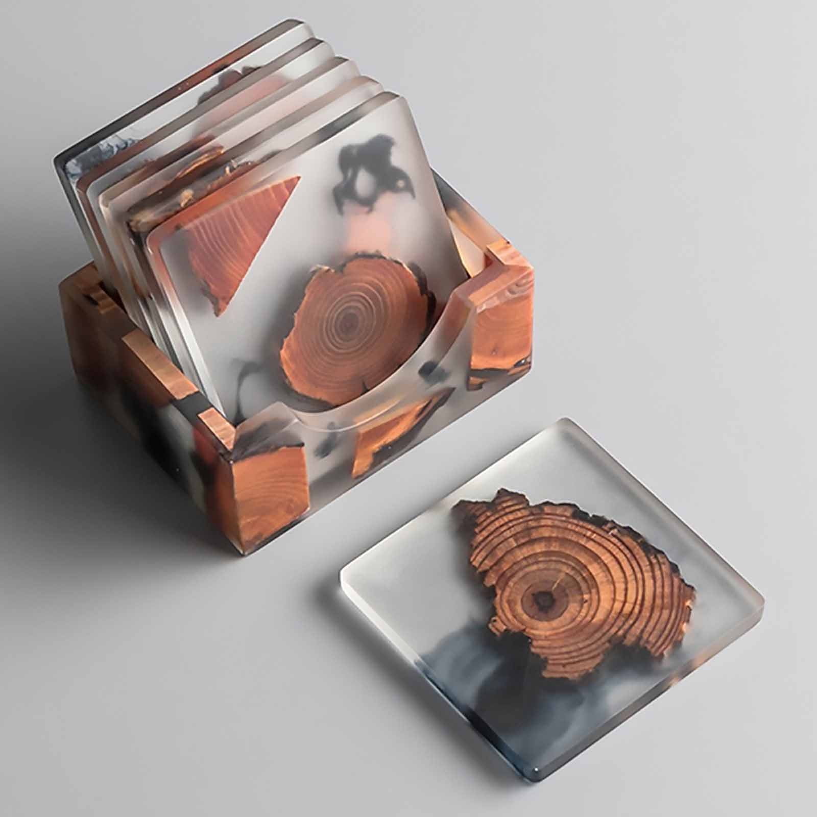 Uutvmp Set of 6 Resin Coasters with Holder, Resin Epoxy Coaster for ...