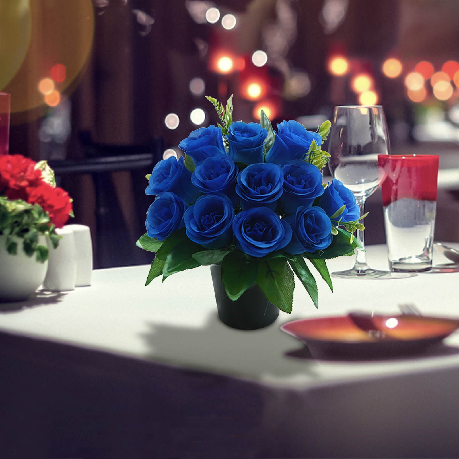 Uutvmp Small Fake Plants Artificial Silk Rose Flower Bushel Bouquet in ...