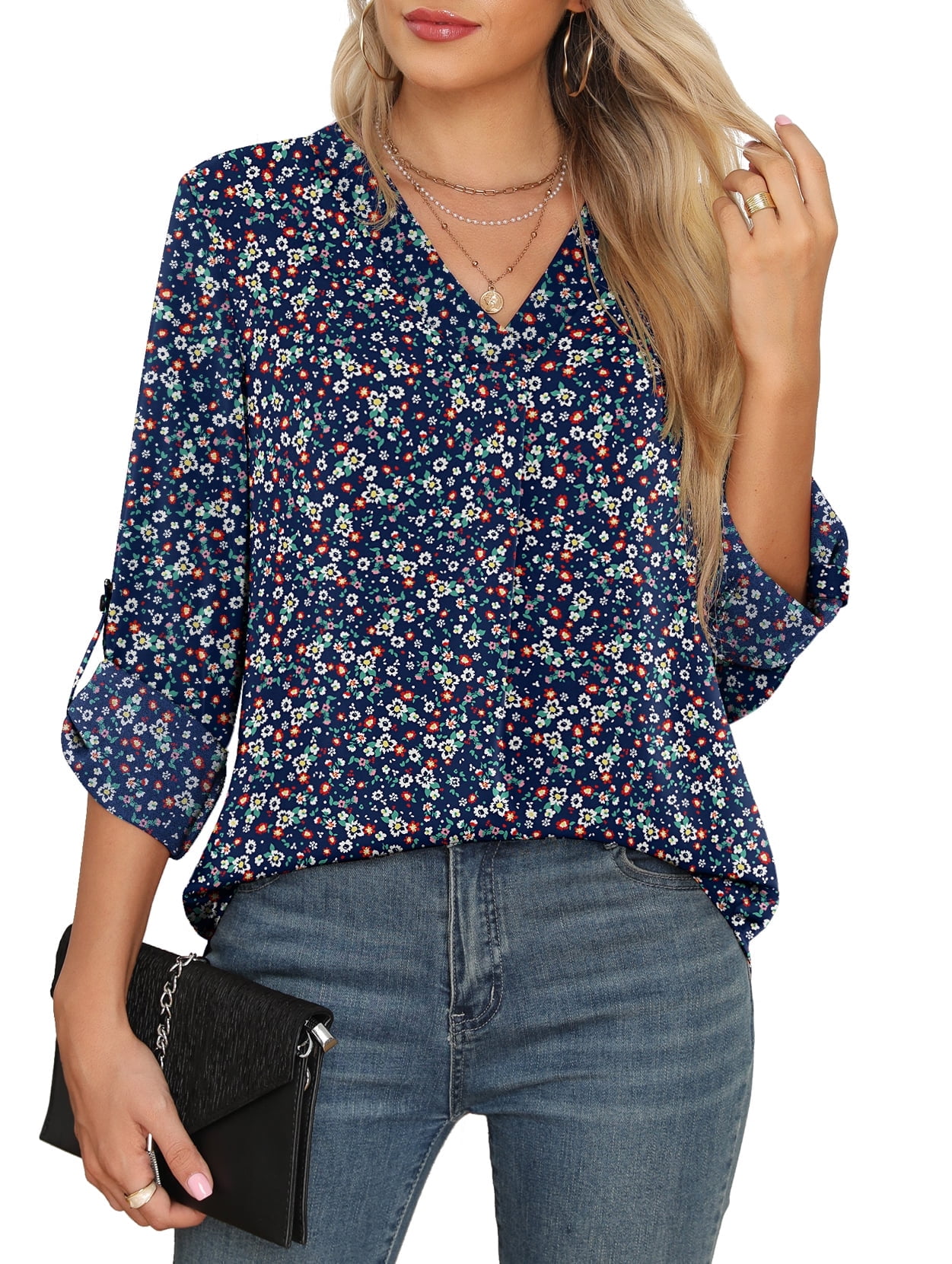 Uvplove 3/4 Sleeve Blouses for Women Business Casual Elegant Chiffon V ...