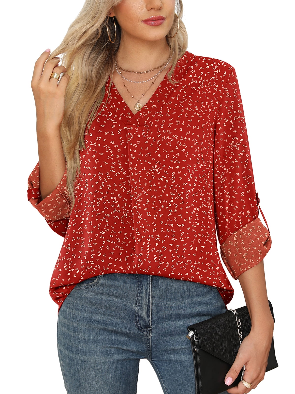 Uvplove 3/4 Sleeve Blouses for Women Business Casual Elegant Chiffon V ...