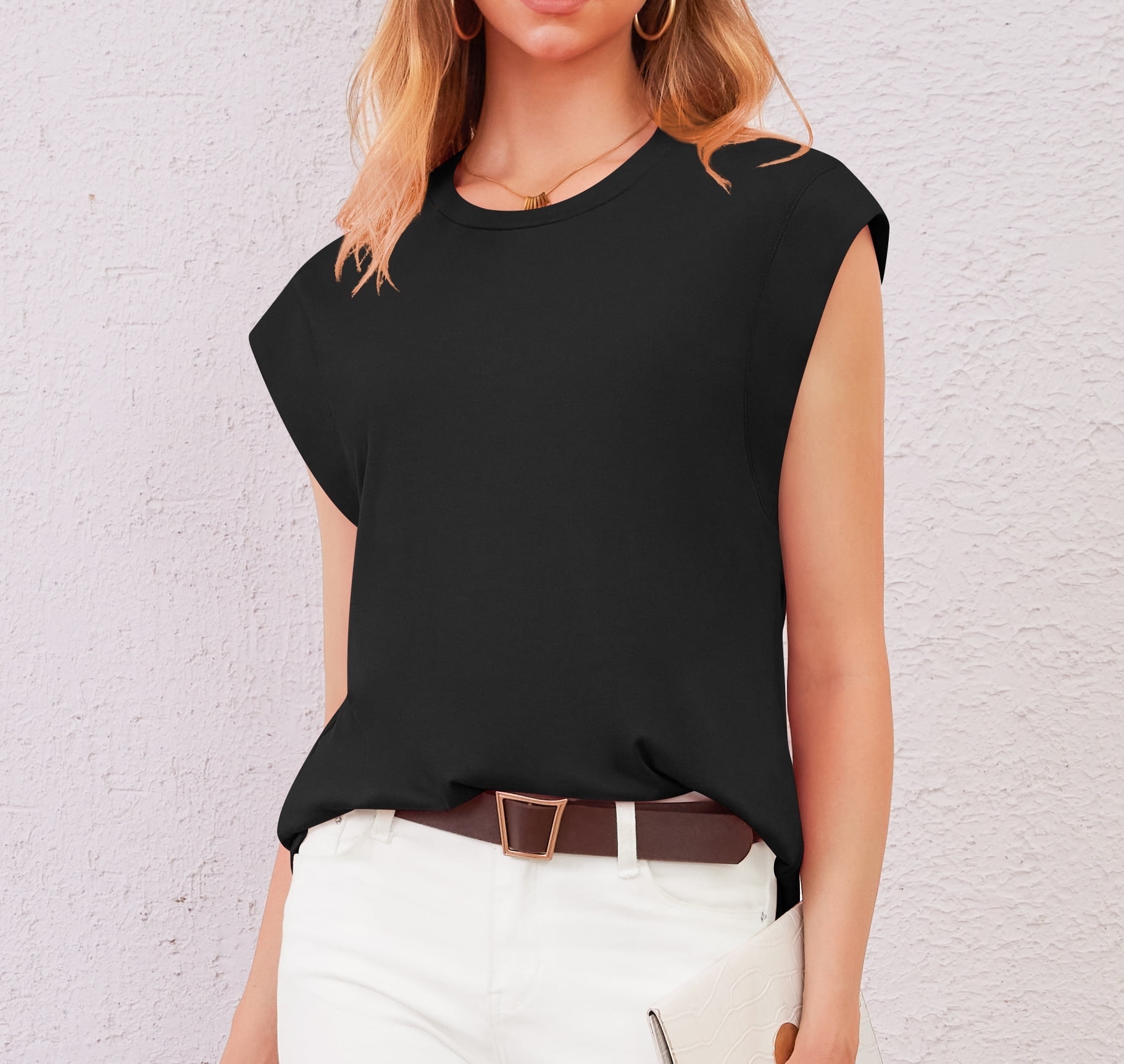 Uvplove Cap Sleeve Tops for Women Summer Top Basic Tee Shirts Casual ...