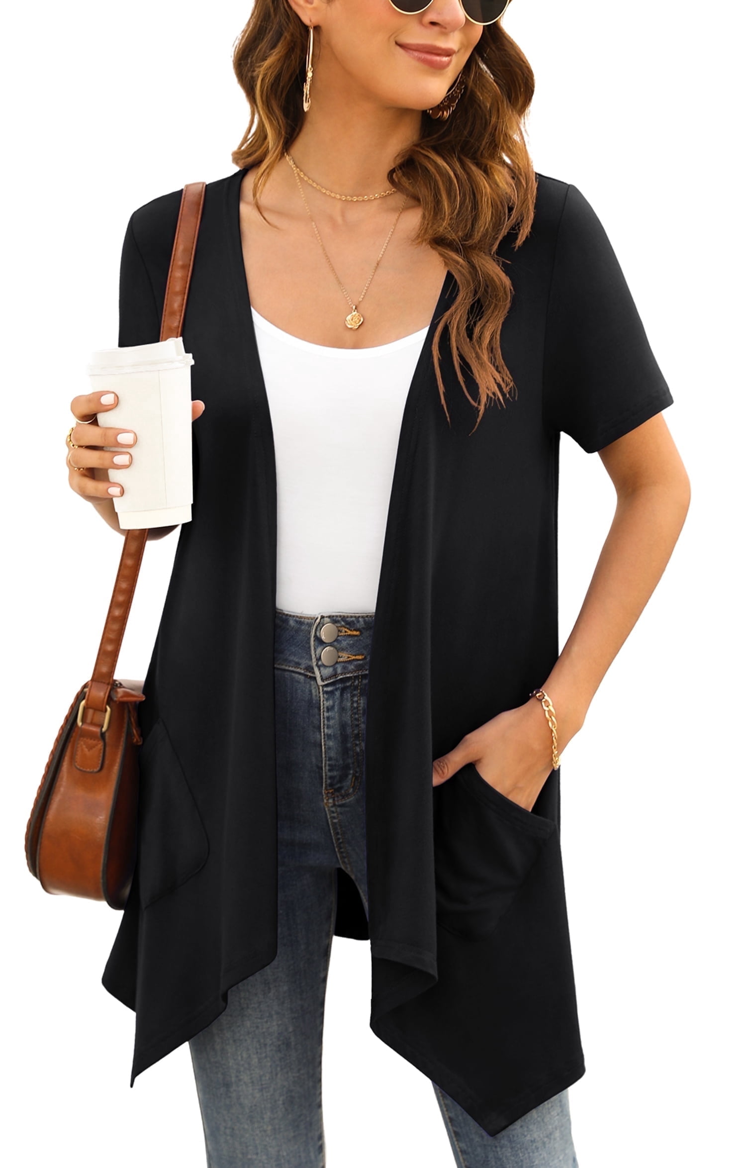 UVPLove, Women's Short Sleeve Summer Cardigan, M, Black - Walmart.com