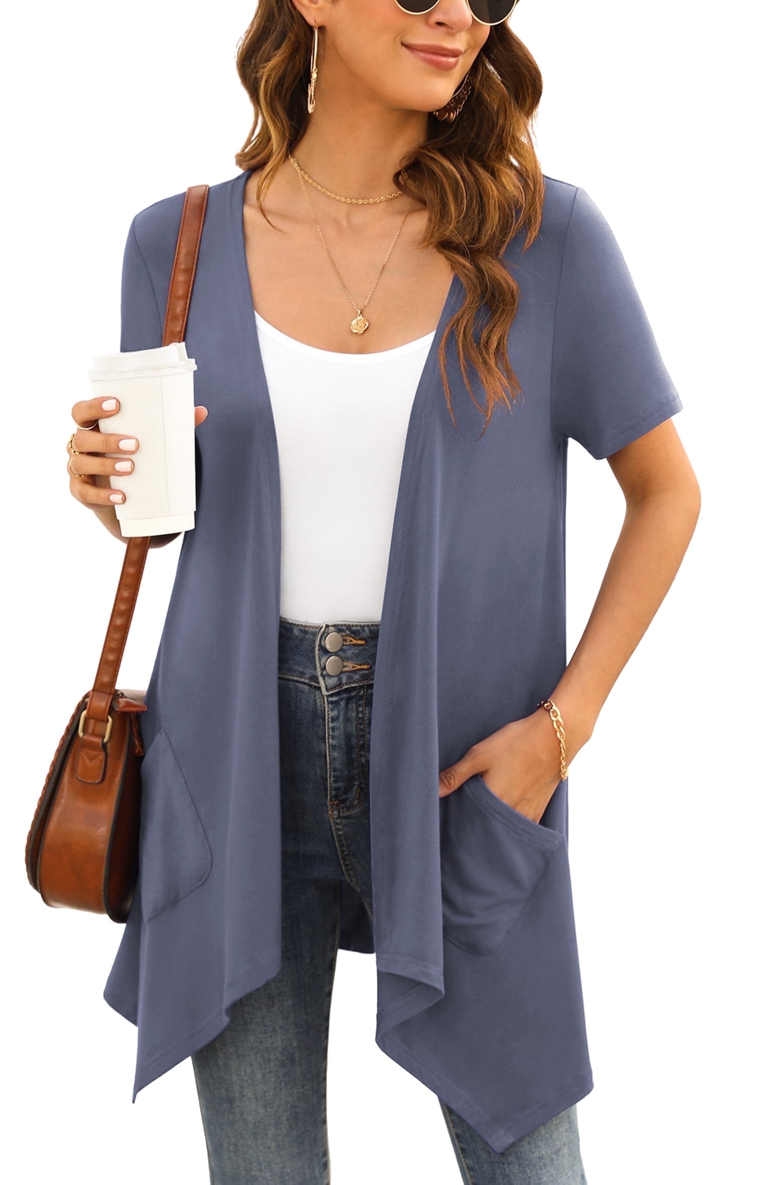 Uvplove Women's Floral Short Sleeve Summer Cardigan: Lightweight, Drape ...