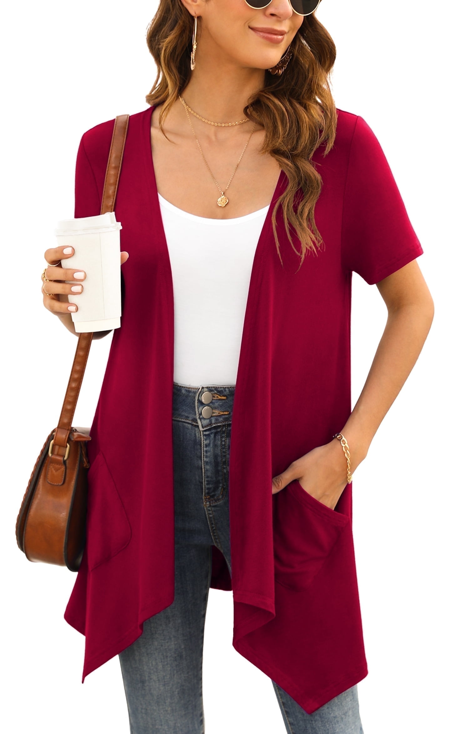 Uvplove Women's Short Sleeve Summer Open Front Cardigan Lightweight ...