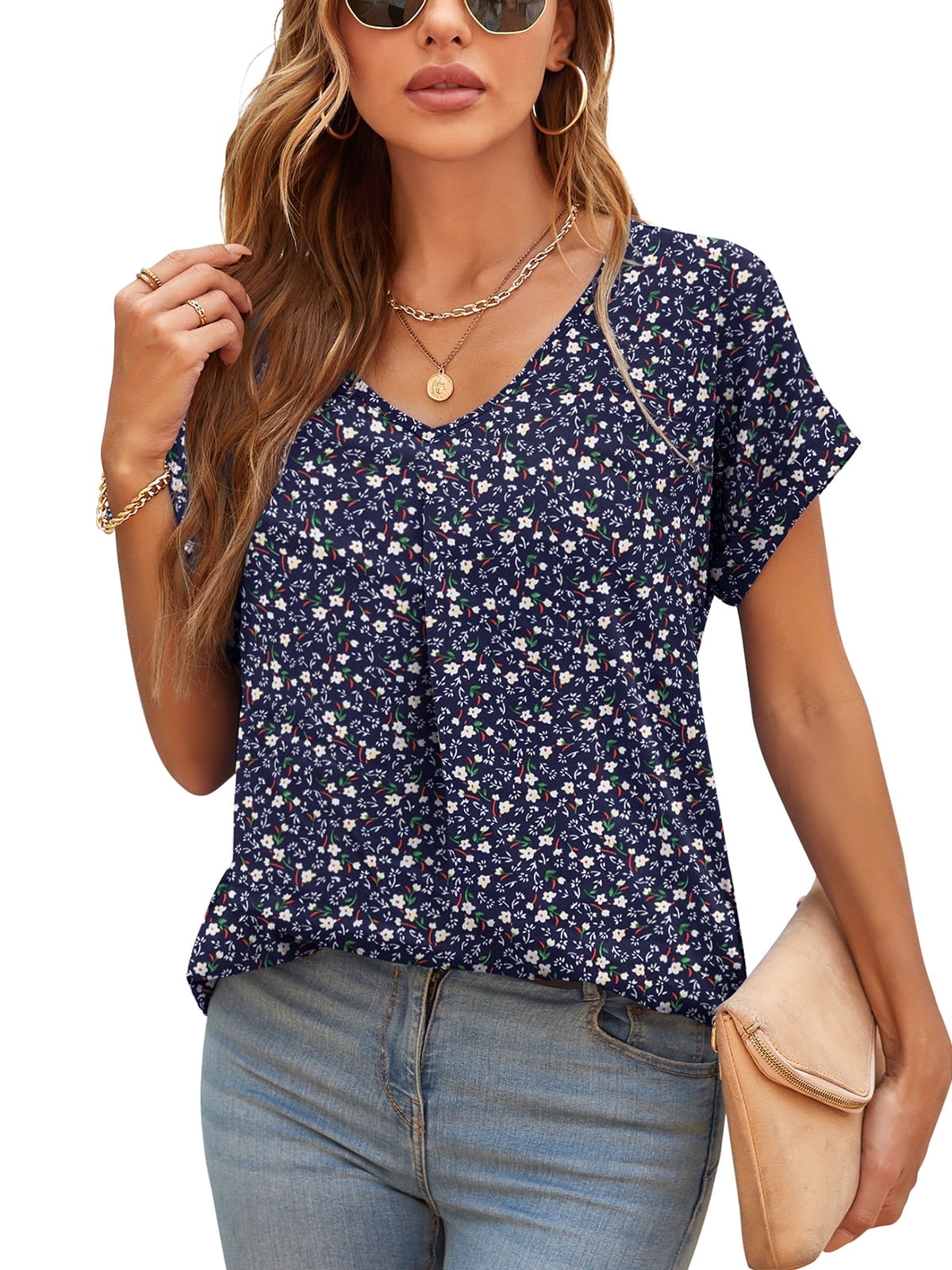 Uvplove Elegant Casual V Neck Chiffon Blouses Tops Shirts for Women ...