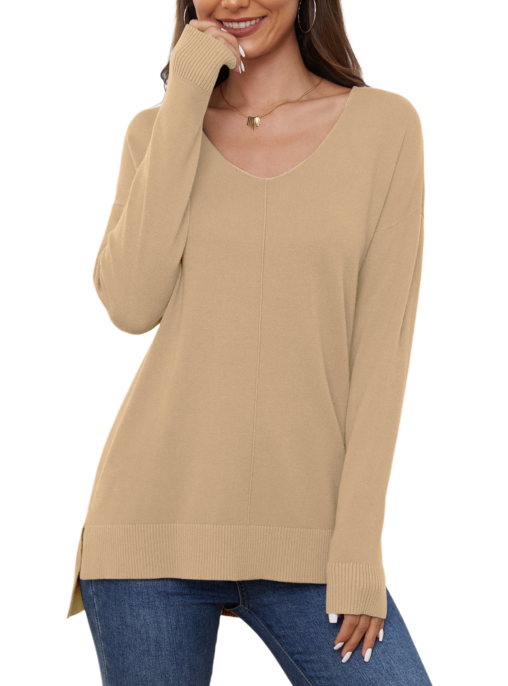 Uvplove Women's V-Neck Lightweight Knit Sweater, Fall Pullover Blouse ...