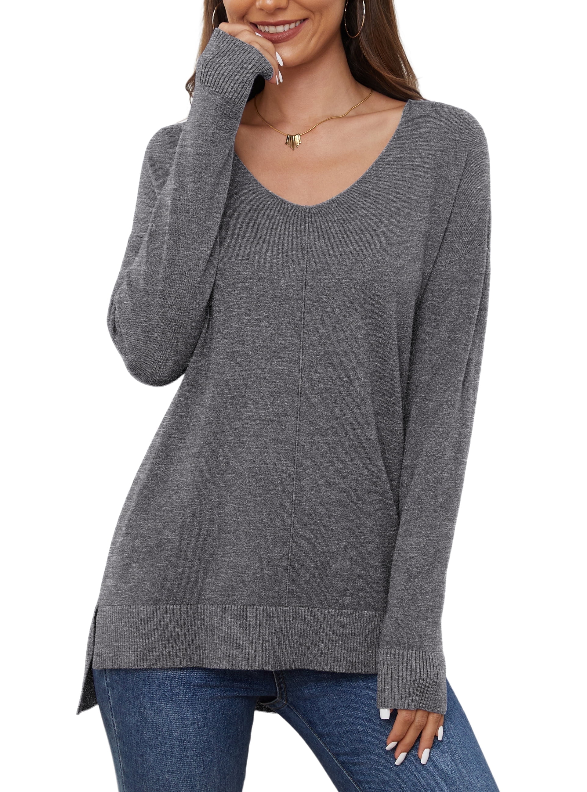 Uvplove V Neck Sweaters for Women Fall Lightweight Knit Pullover ...
