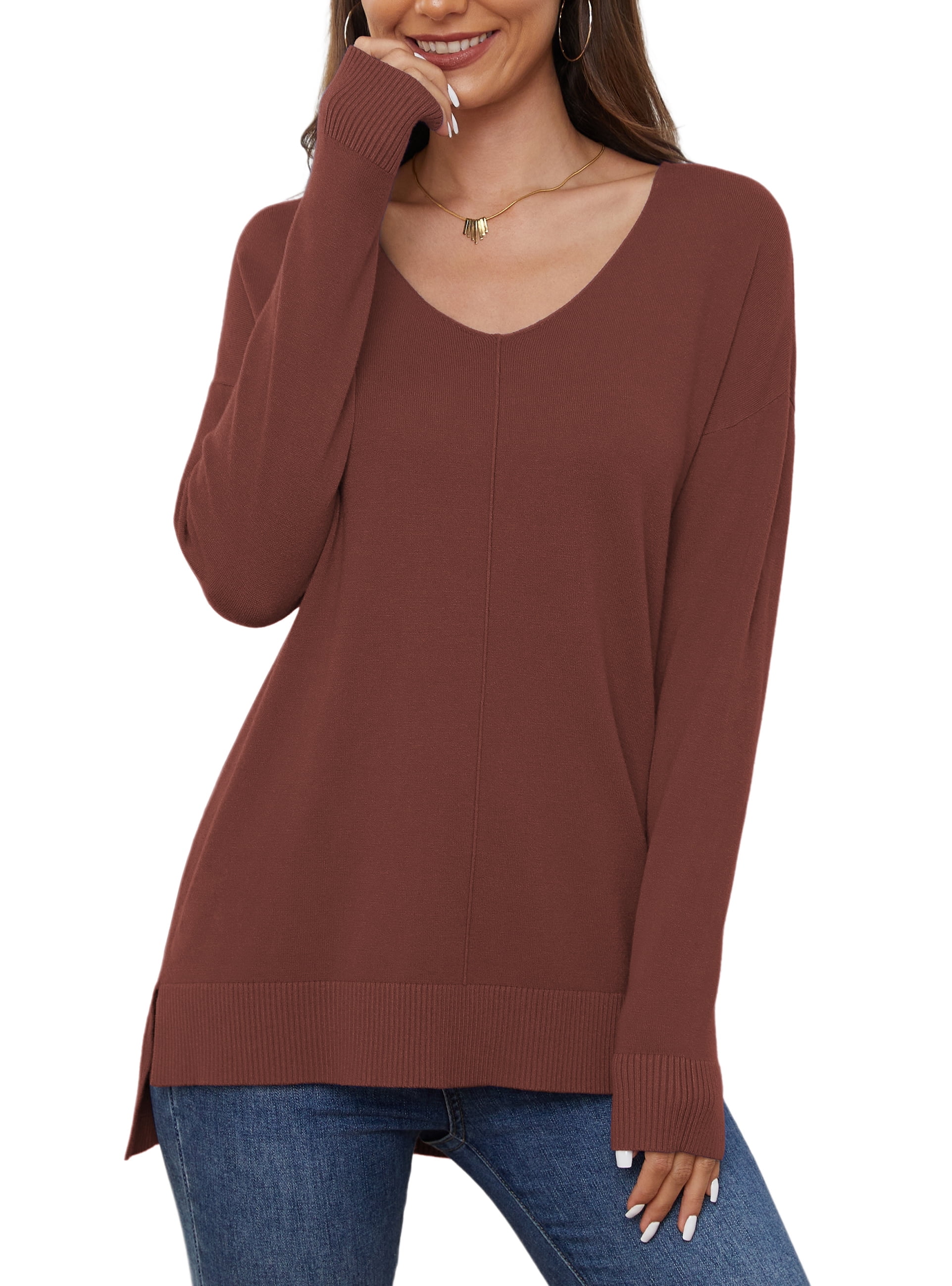 Uvplove V Neck Sweaters for Women Fall Lightweight Knit Pullover ...