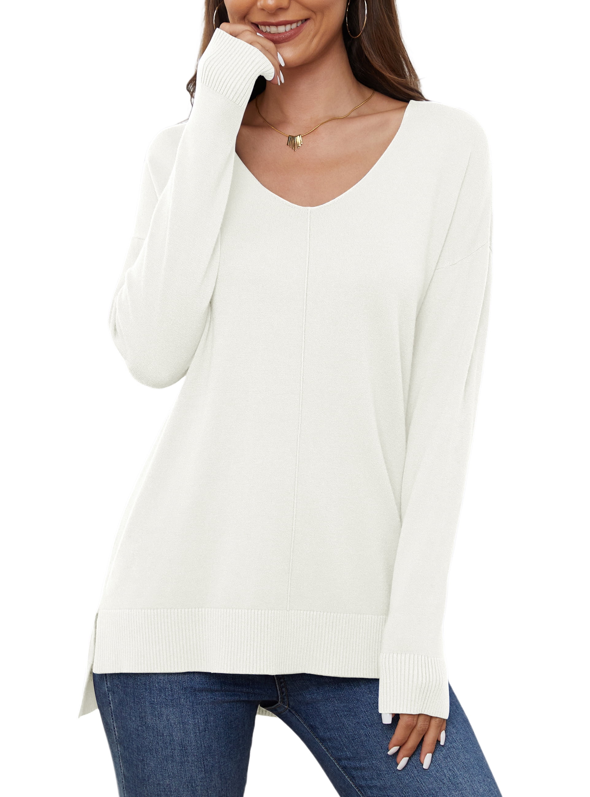Uvplove V Neck Sweaters for Women Fall Lightweight Knit Pullover ...