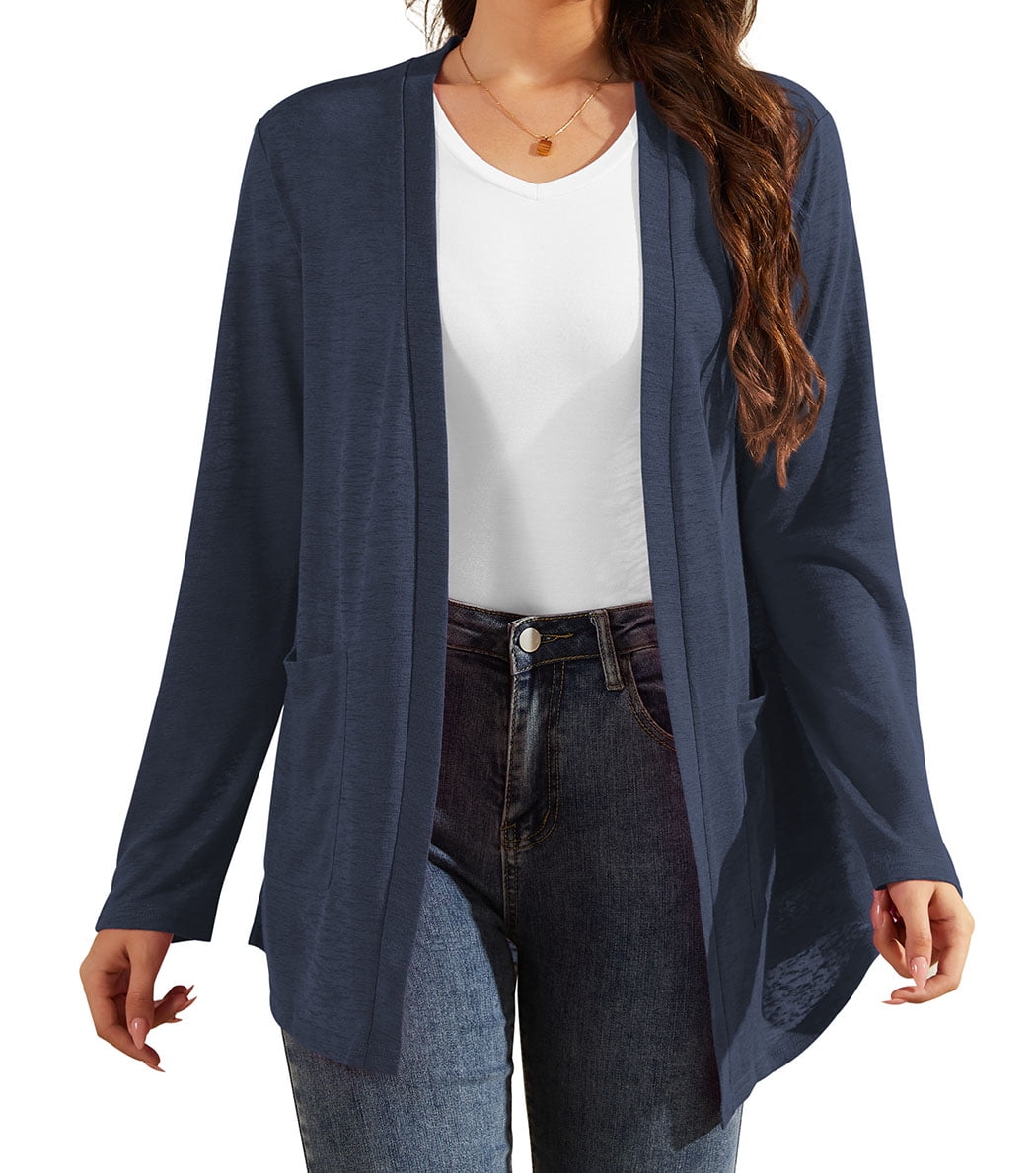 Uvplove Women Long Sleeve Lightweight Cardigan with Pockets Open-Front ...