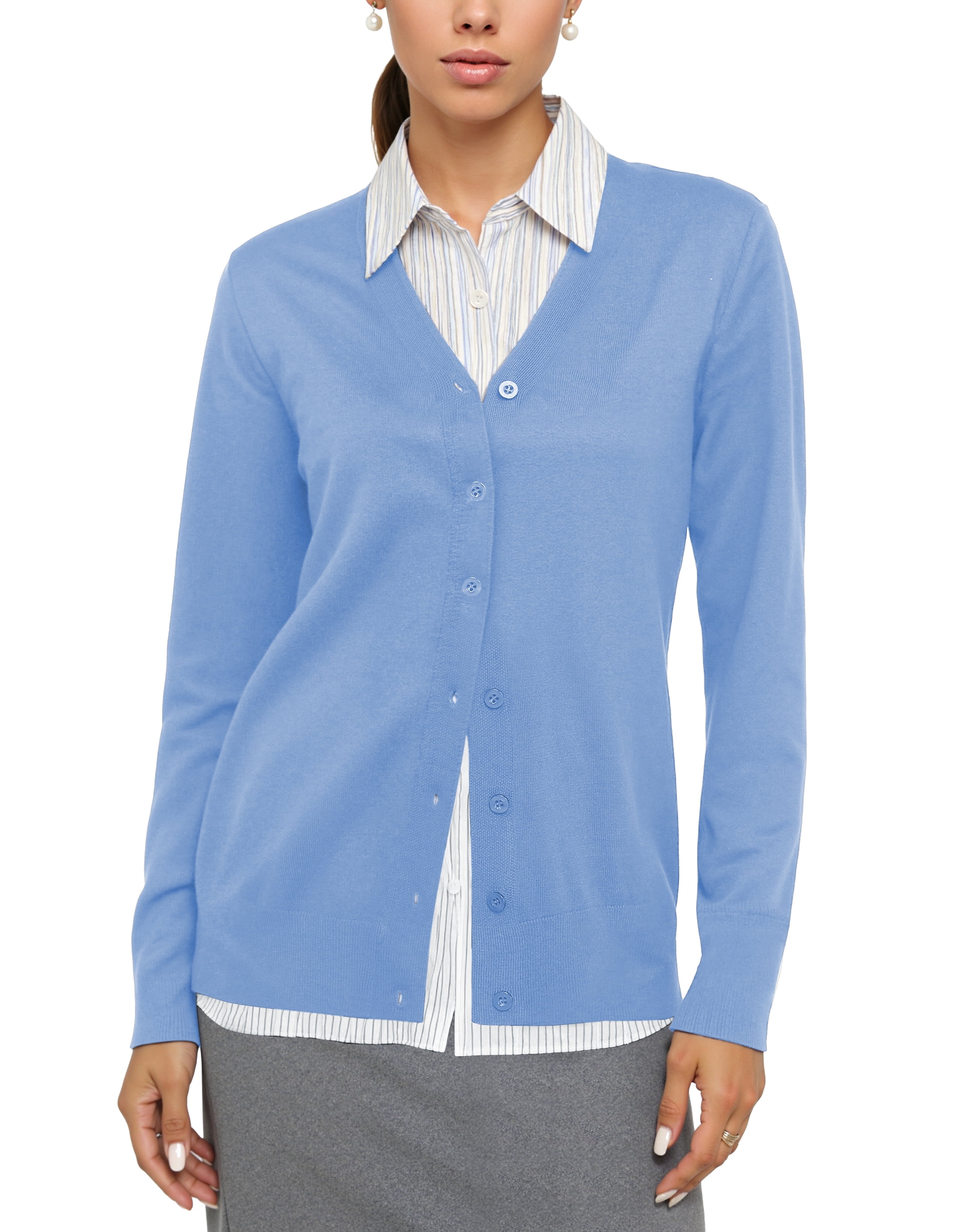 UVPLove Women Long Sleeve Light Blue Knit Cardigan S-3XL, Button ...