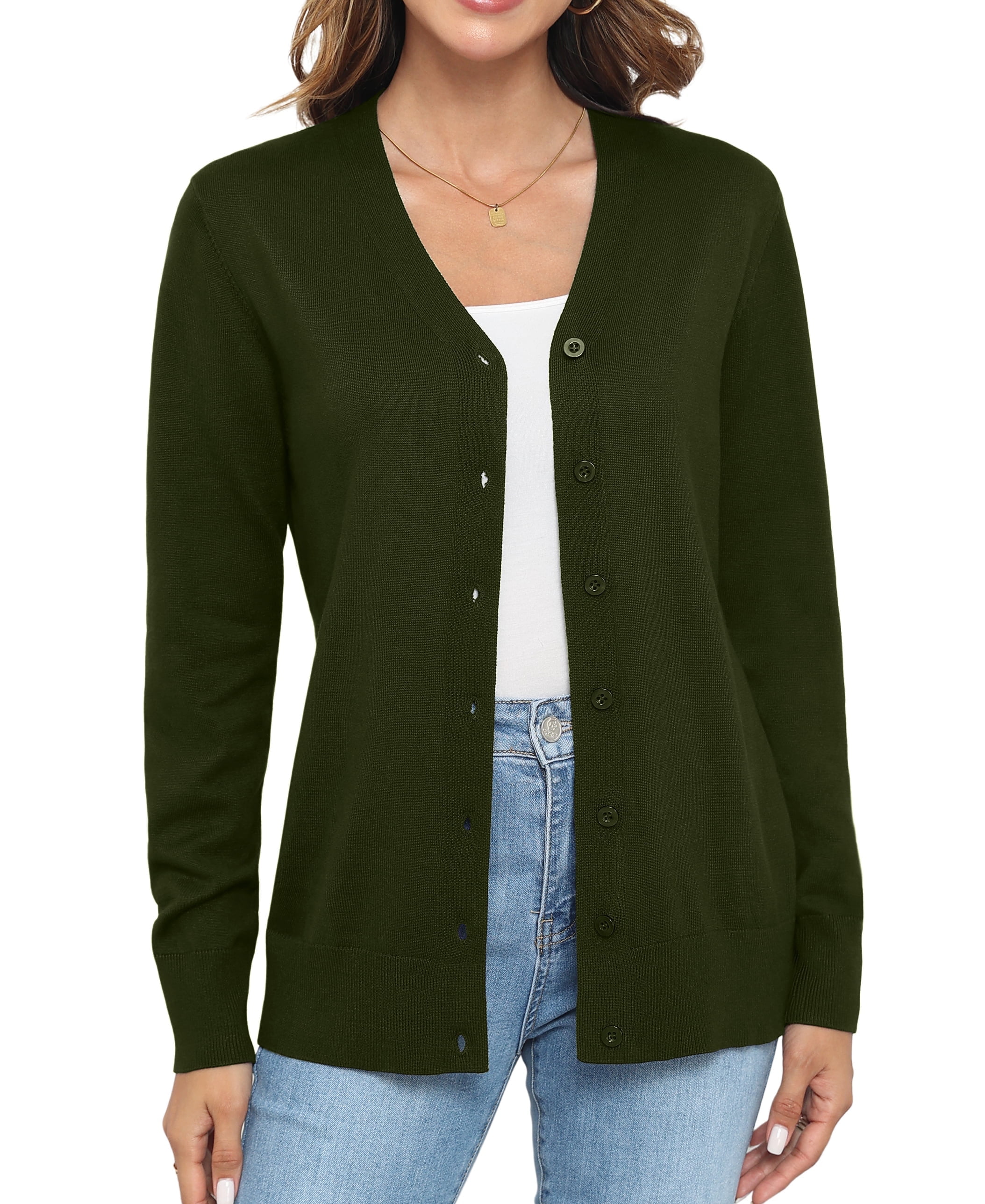 Uvplove Women Long Sleeve Soft Basic Knit Cardigan Sweater,Olive green ...