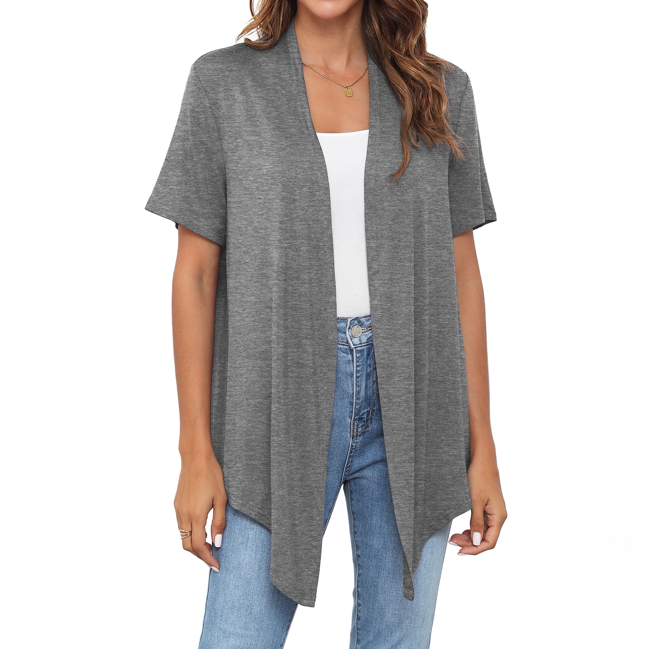 Uvplove Women's Casual Cardigan Short Sleeve Tieable Cardigan Dark_Grey-3XL - Walmart.com