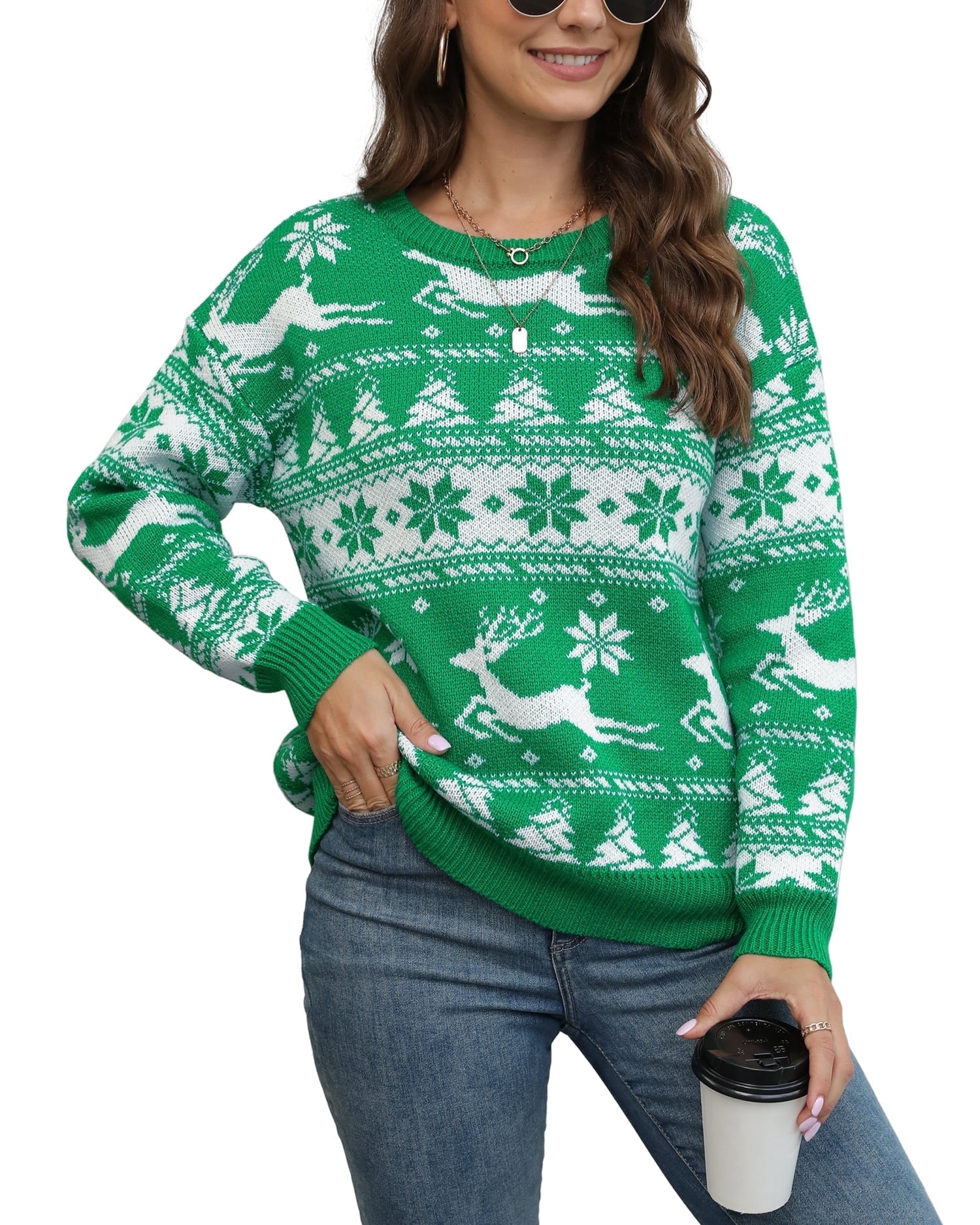 Uvplove Women's Christmas Ugly Sweater Knit Casual Pullovers Christmas ...