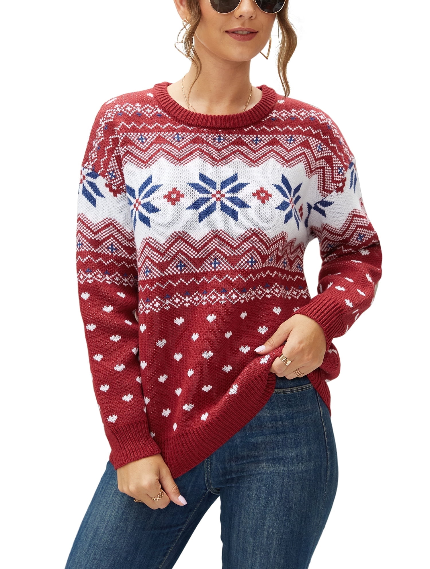 Uvplove Women's Christmas Ugly Sweater Knit Casual Pullovers Christmas ...