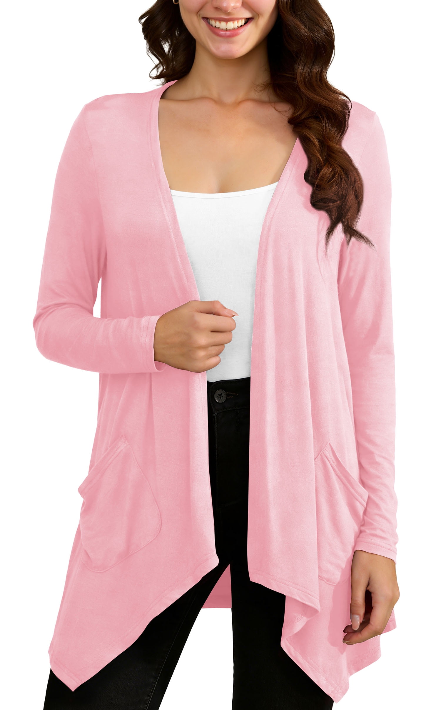 Uvplove Women Lightweight Long Sleeve Knit Cardigan with Pockets,Pink,L ...