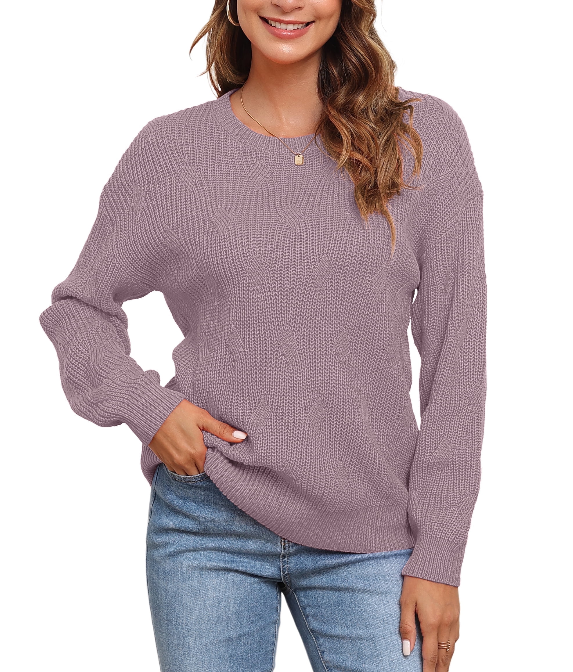 Uvplove Women's Fall Long Sleeve Crew Neck Loose Lightweight Knitted ...