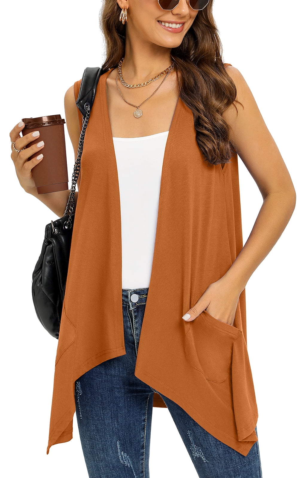 Uvplove Women's Summer Sleeveless Soft Knit Cardigan with Pockets High ...