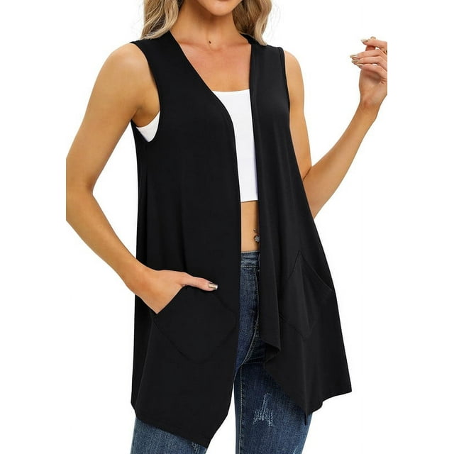 Uvplove Women's Sleeveless Knit Cardigan with Pockets, High Low Drape ...