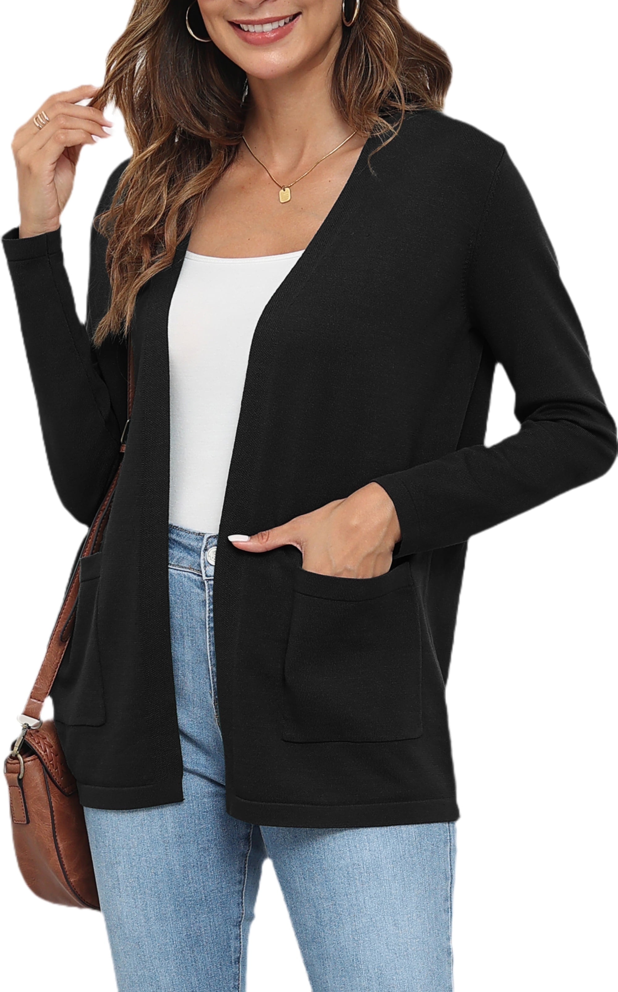 Uvplove Women's Long Sleeve Open Front Knit Cardigan Sweater with ...