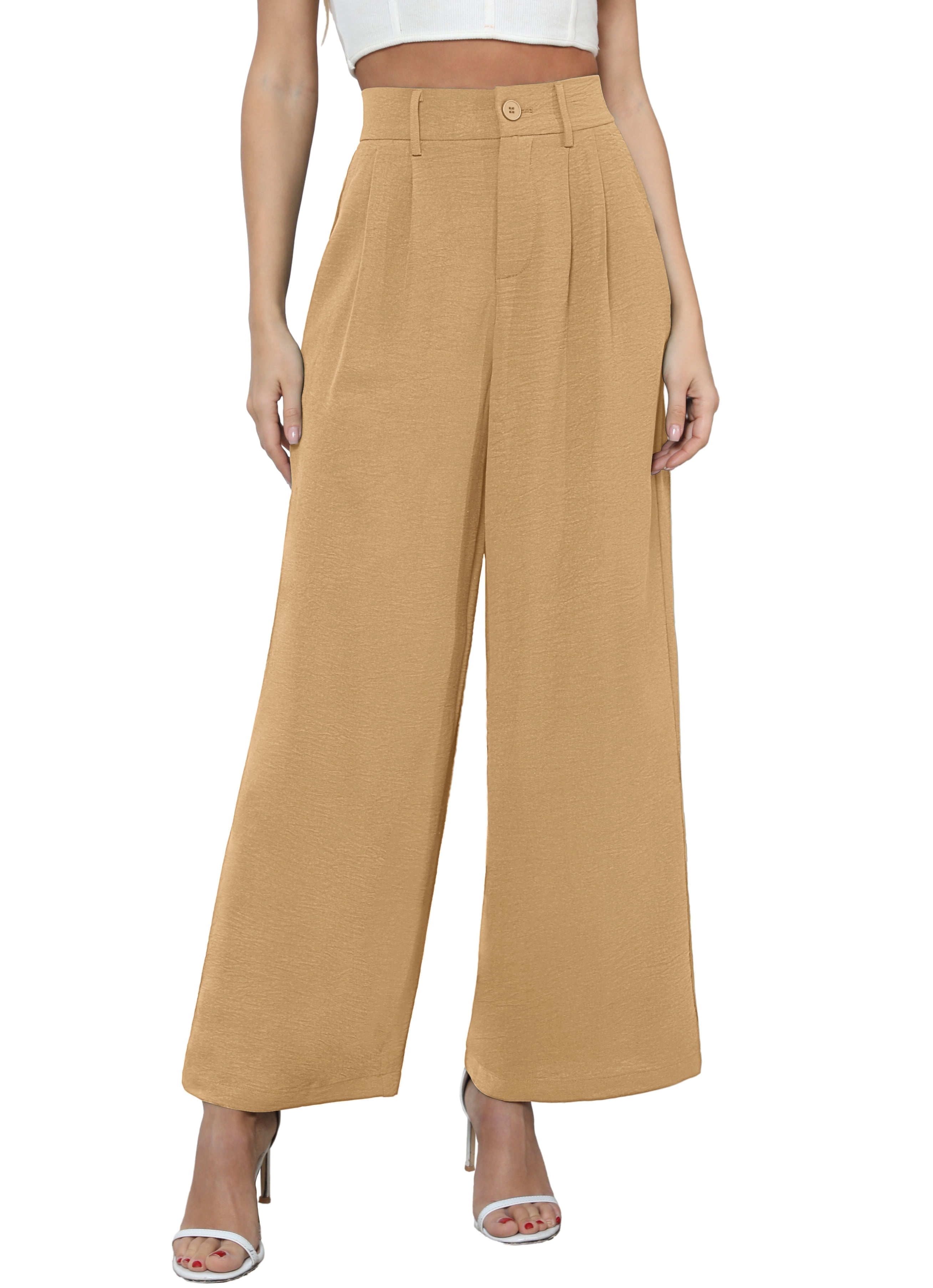 Uvplove Womens High Waist Trousers With Pockets Casual Wide Leg Soft