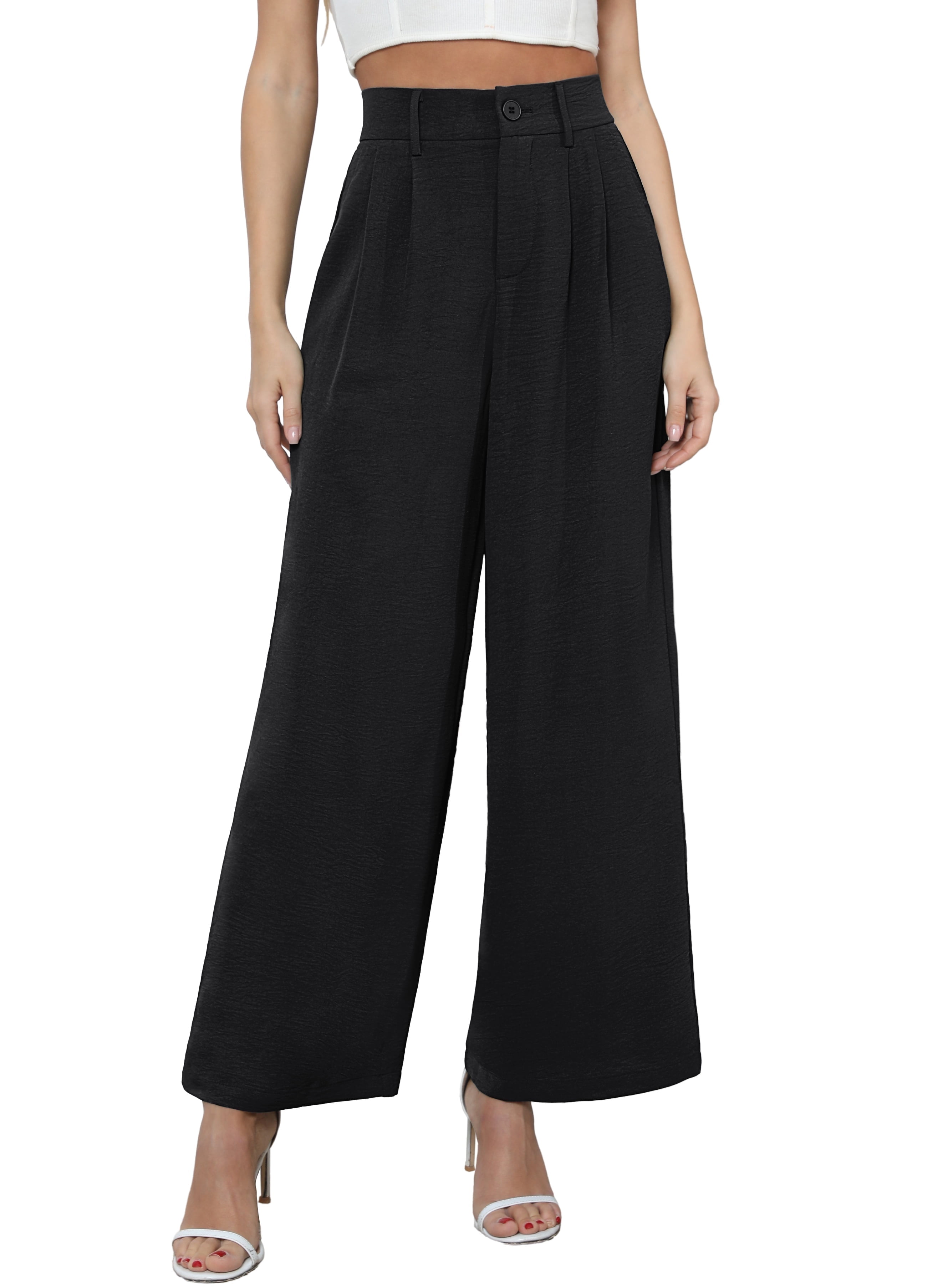 Uvplove Women's High Waist Casual Business Wide-Leg Pants, Lightweight ...